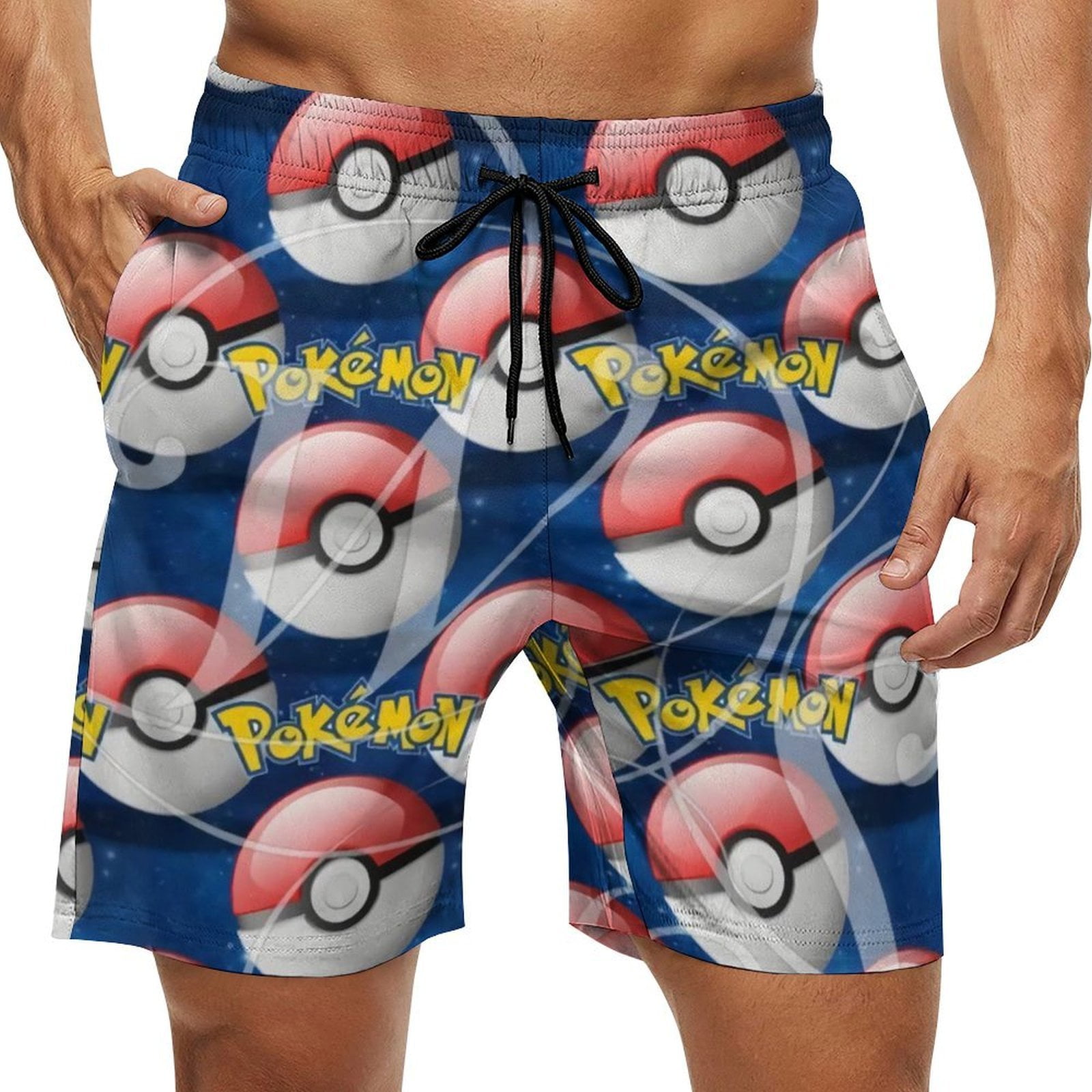 Pokémon Pikachu Ball Mens Swim Trunks with Compression Liner Quick Dry ...