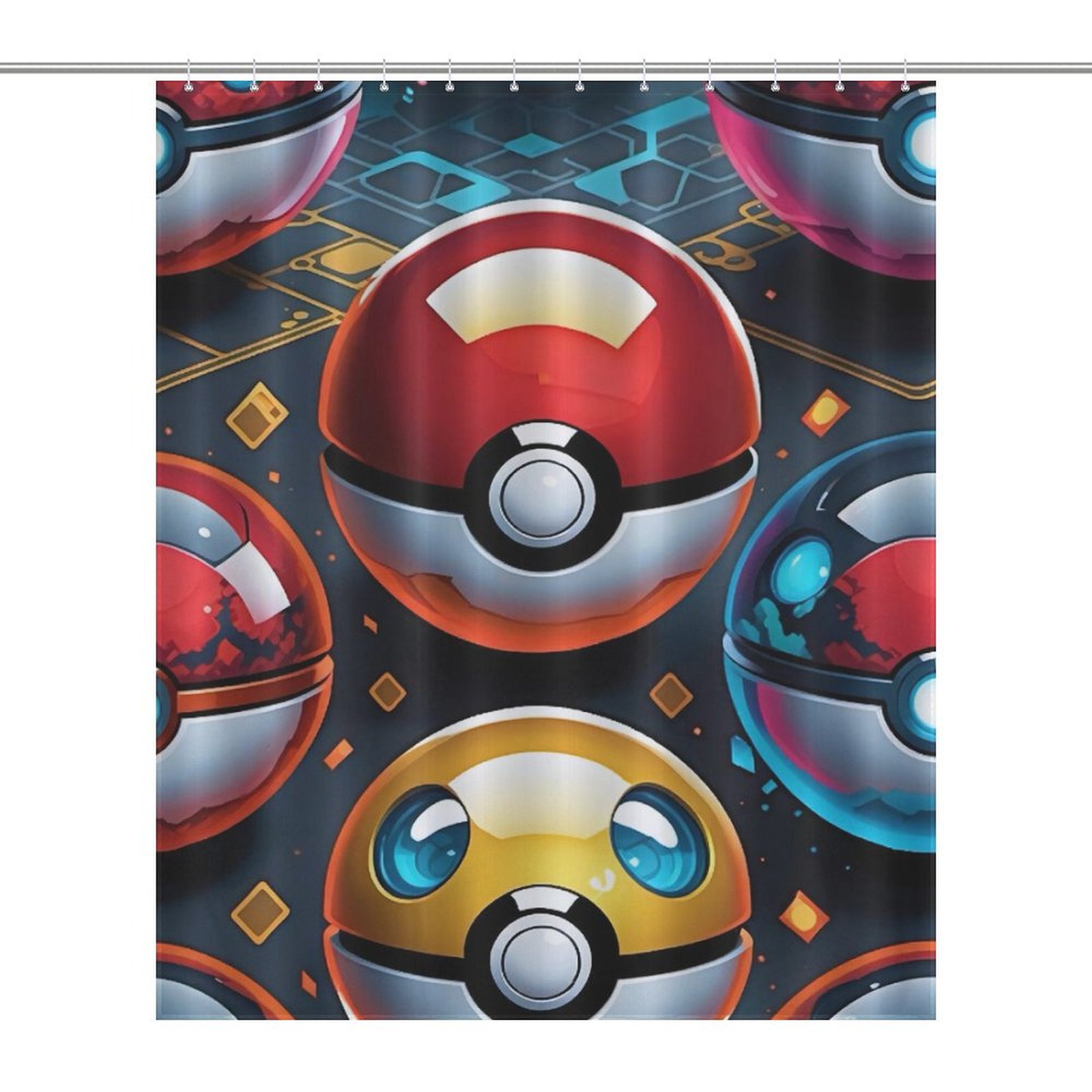 Pokémon-Pikachu Ball Shower Curtain,Shower Curtain liner Washable Waterproof Fabric for Bathroom ...
