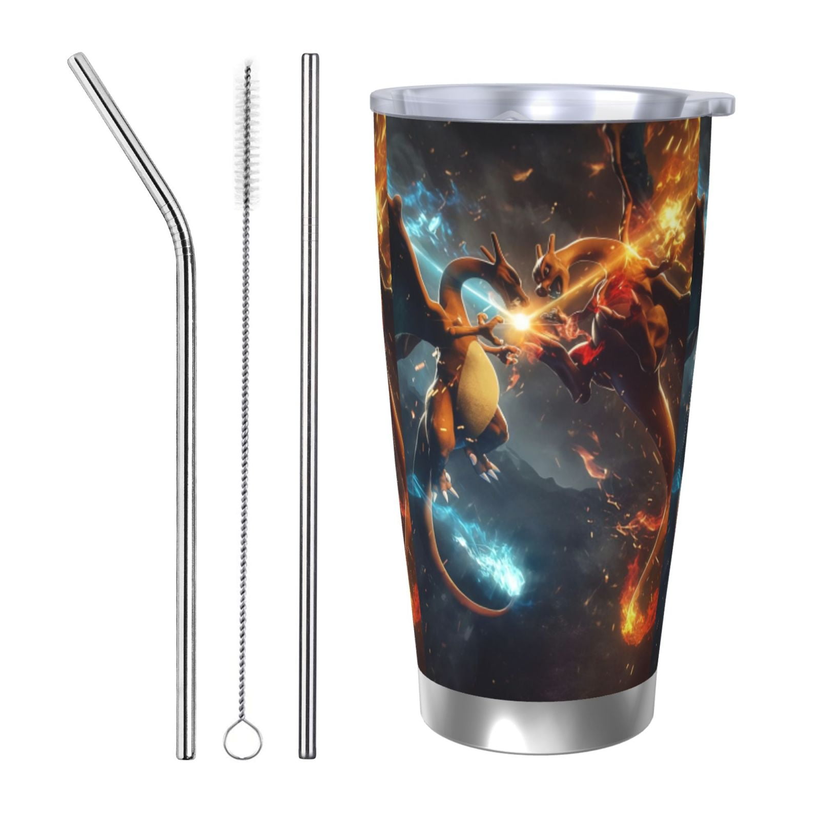 Pokémon Pikachu Charizard Kids Water Bottle with Straw Lid,Insulated Stainless Steel Reusable ...