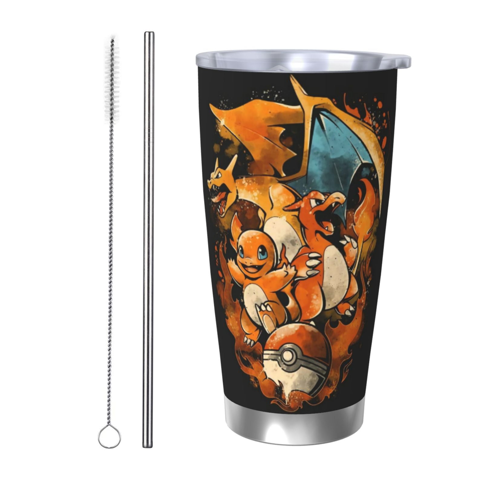 Pokémon-Pikachu Charizard Kids Water Bottle with Straw Lid,Insulated Stainless Steel Reusable ...