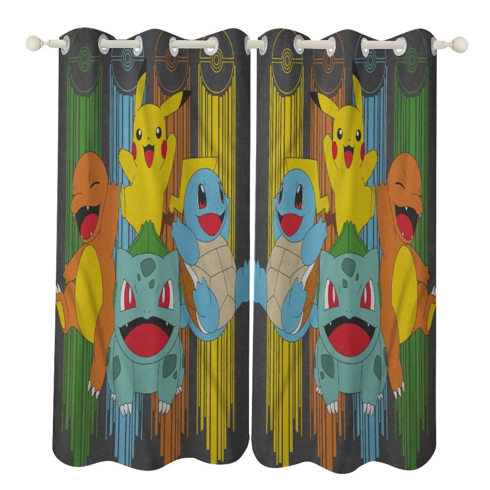 Pokémon-Pikachu Charmander Squirtle Bulbasaur Curtains 84 inch,2 Panels ...