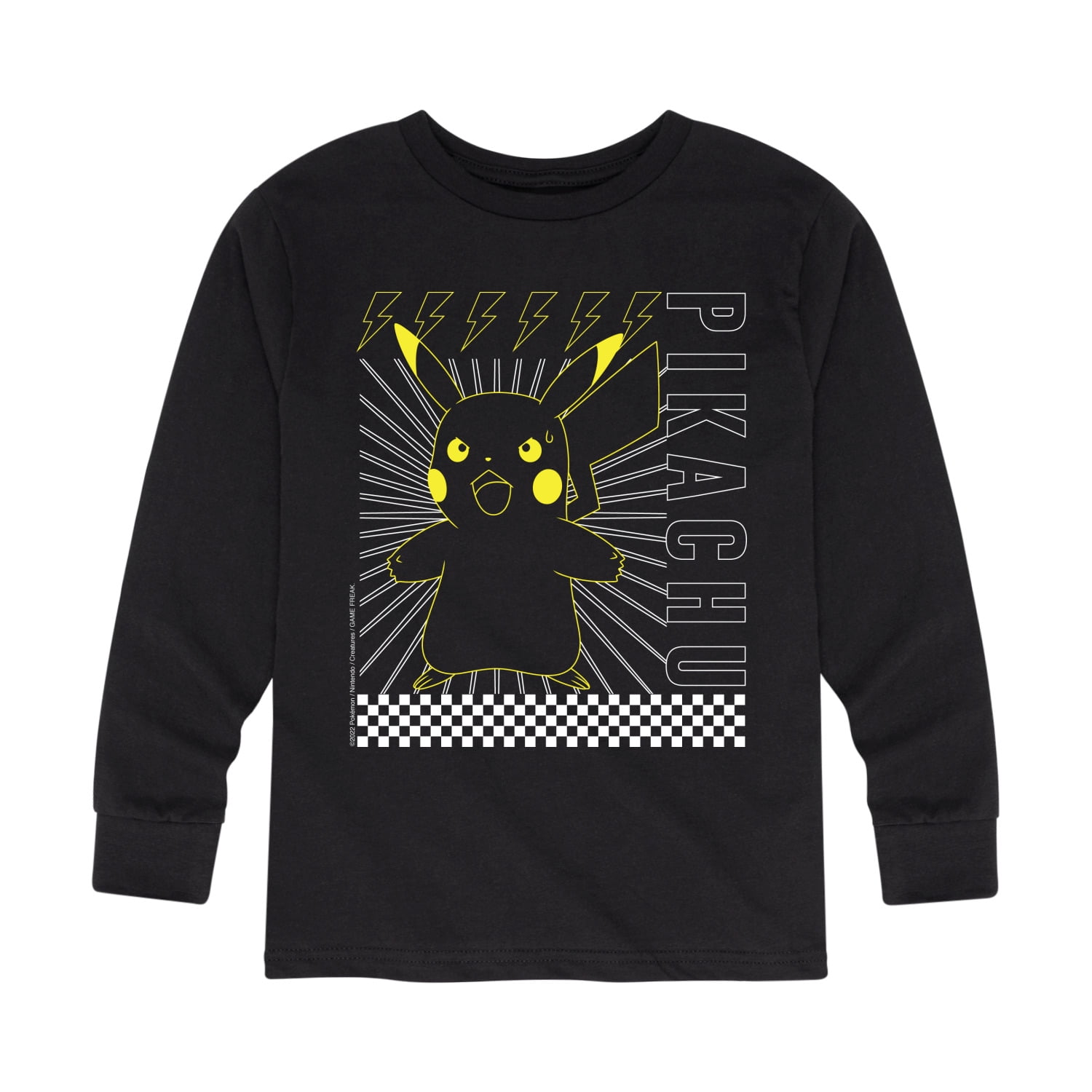 Pokémon - Pikachu Checkered - Youth Long Sleeve Graphic T- Shirt ...