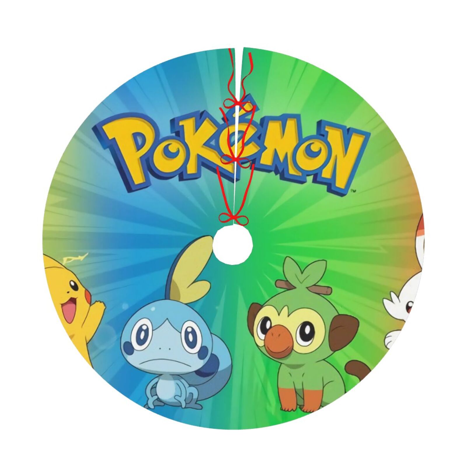 Pokémon-Pikachu Christmas Tree Skirt Soft and Funny Red Green Trimmed ...