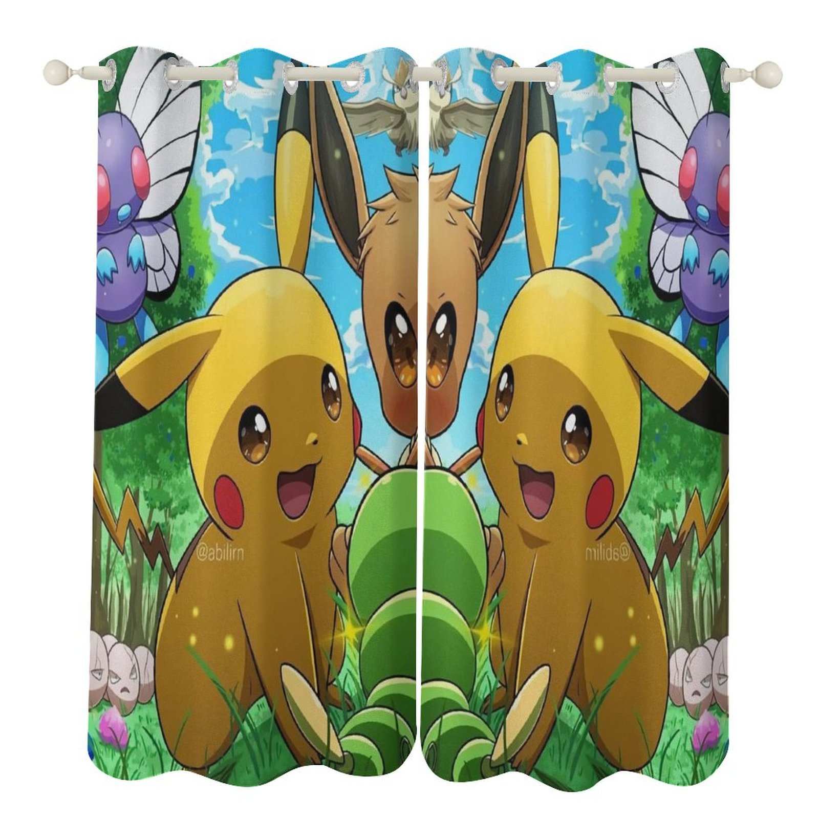 Pokémon-Pikachu Eevee Caterpillar Kids Curtains 52 X 72 Inch,Cartoon ...