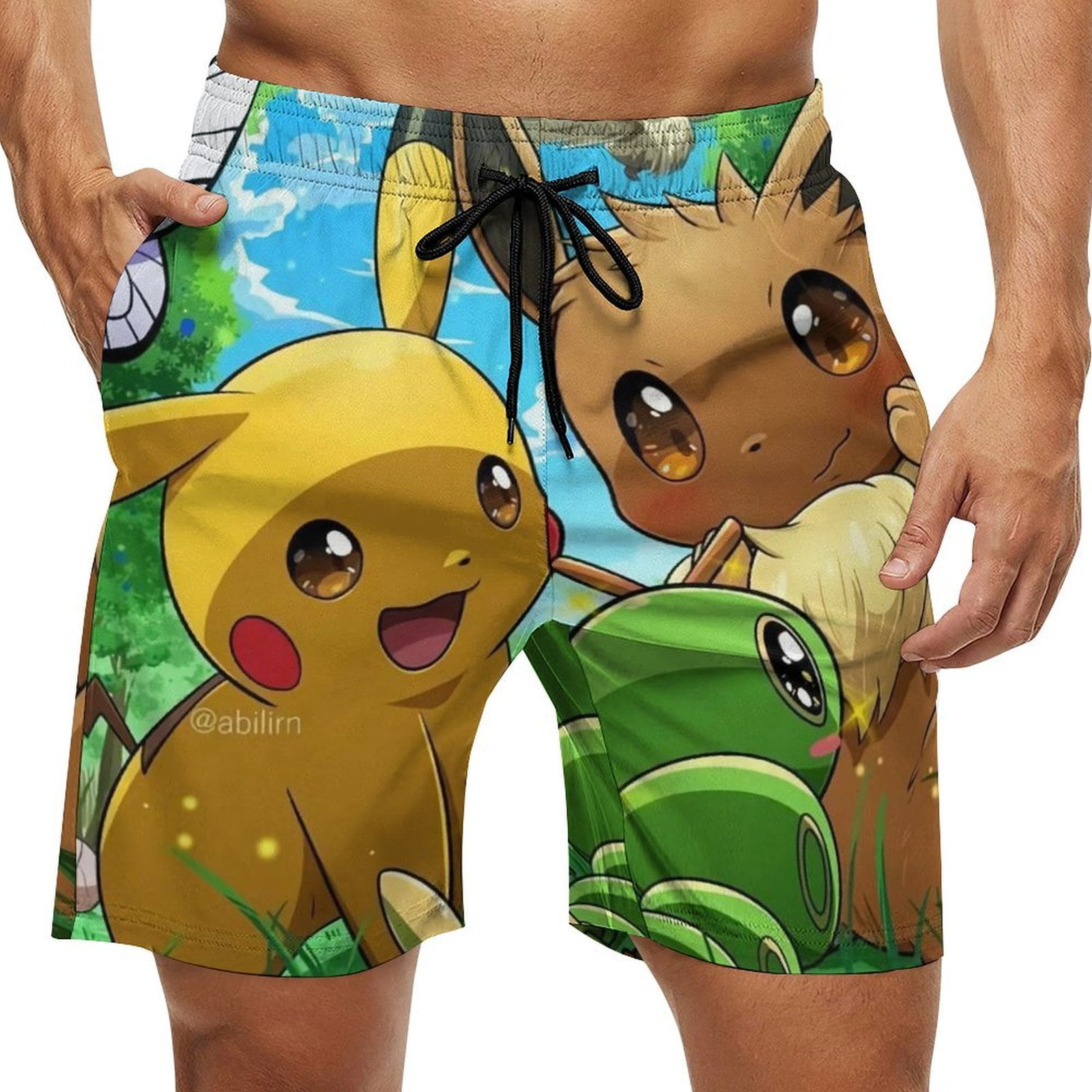 Pokémon Pikachu Eevee Caterpillar Mens Swim Trunks,Men's Swim Trunks ...