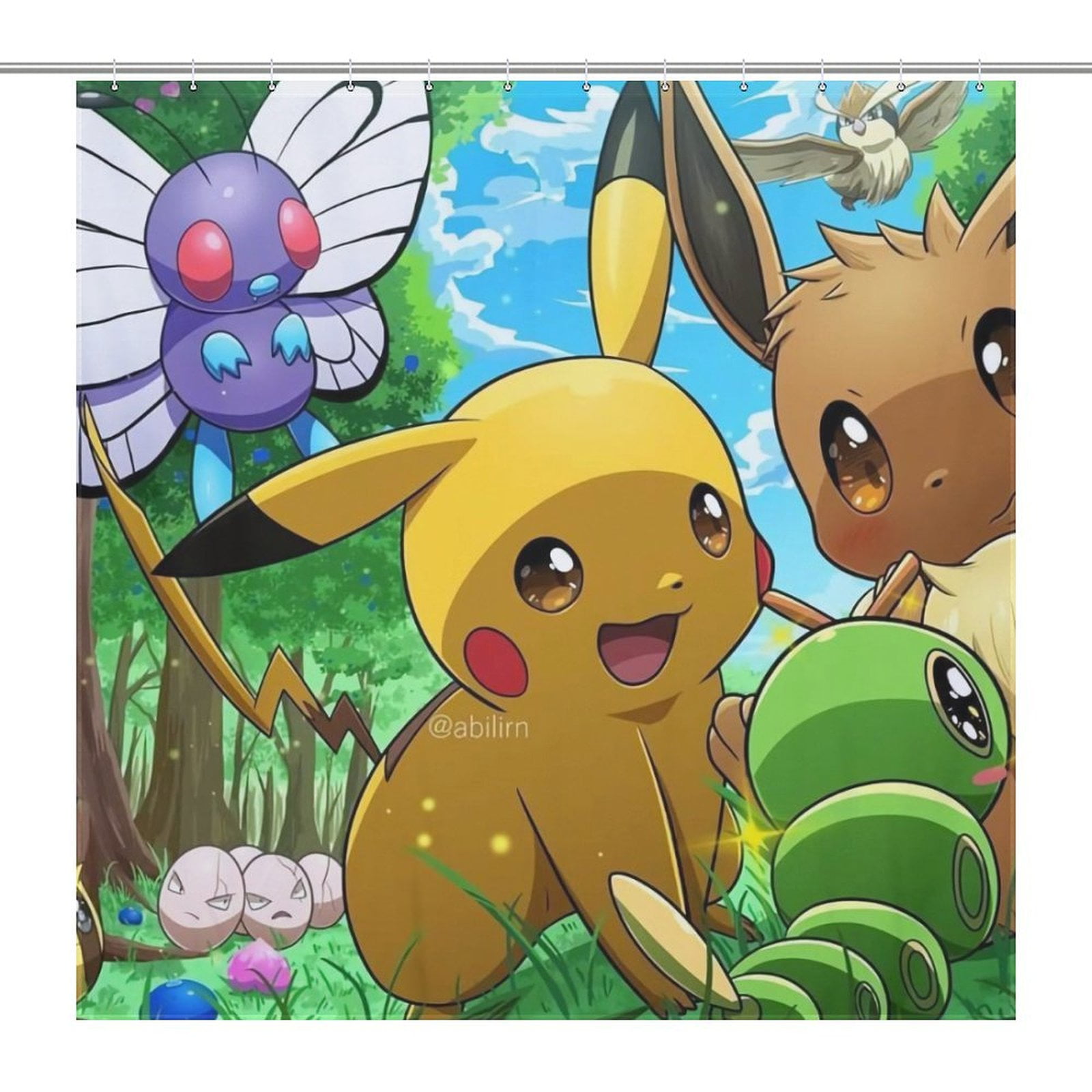 Pokémon-Pikachu Eevee Caterpillar Shower Curtain,Shower Curtain Liner ...
