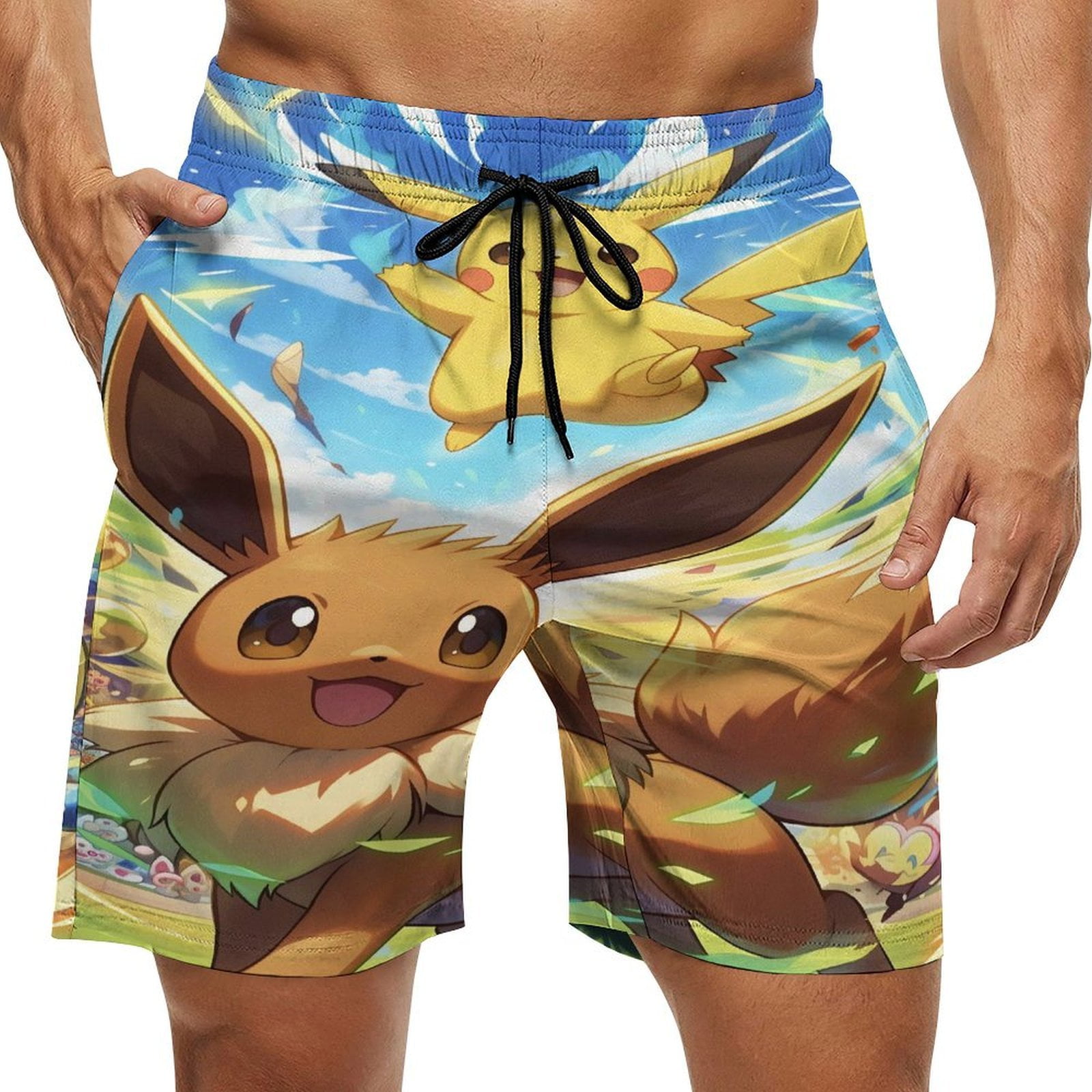 Pokémon - Pikachu Eevee Mens Swimming Trunks Swim Trunks Quick Dry Swim Shorts with Mesh Lining ...