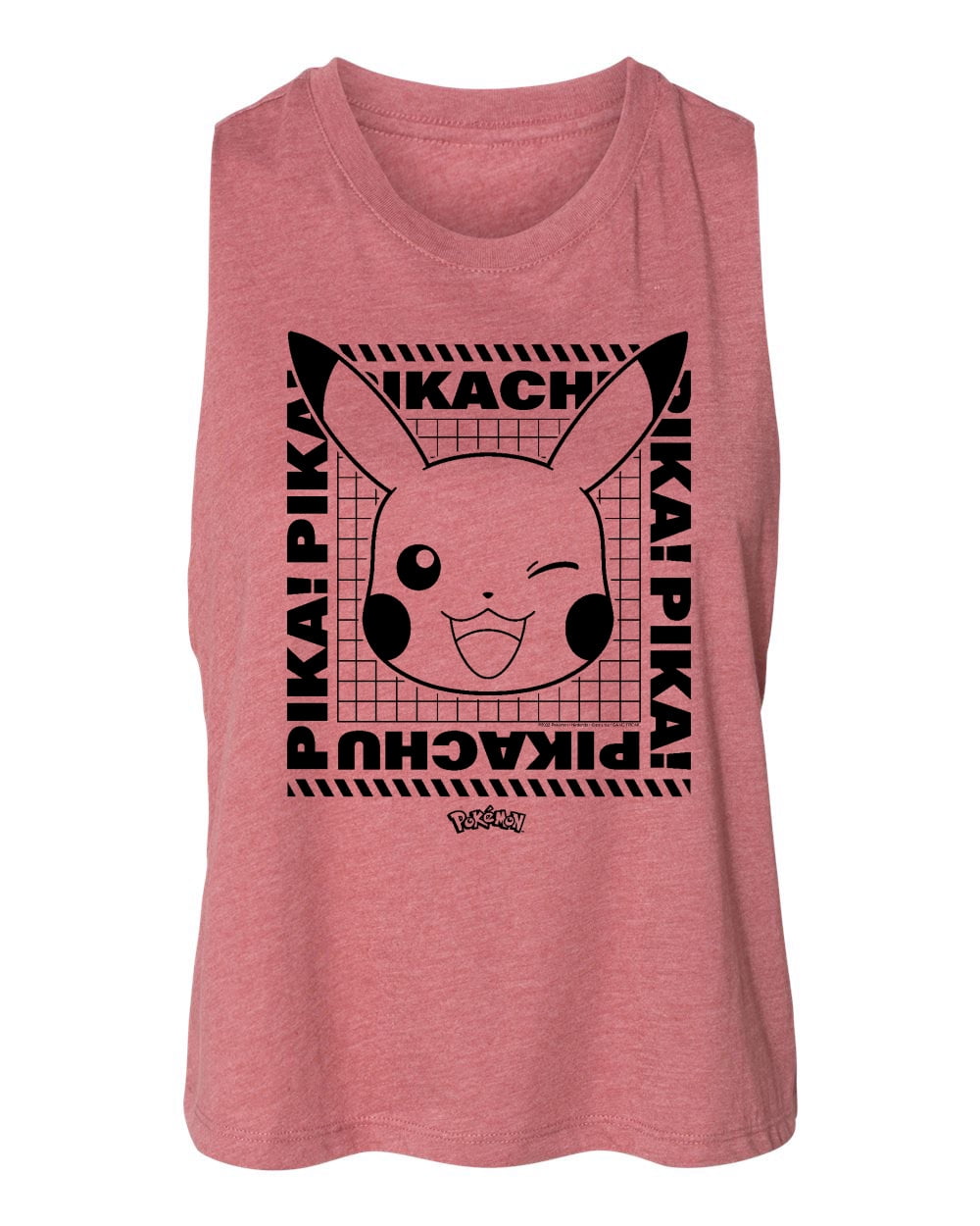 Pokémon - Pikachu Face With Grid - Juniors Cropped Racerback Tank Top ...