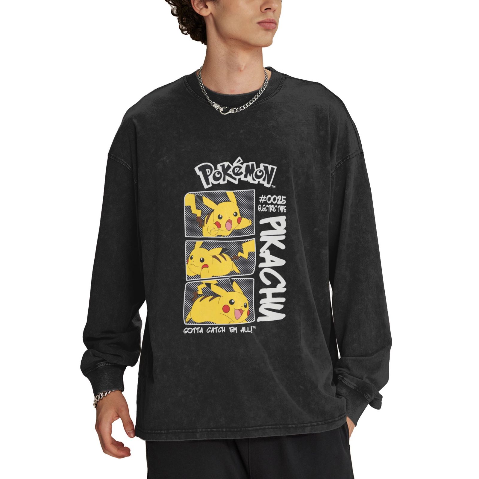 Pokémon-Pikachu Gotta Catch Em Long Sleeve Shirt Men's Heavy Weight ...