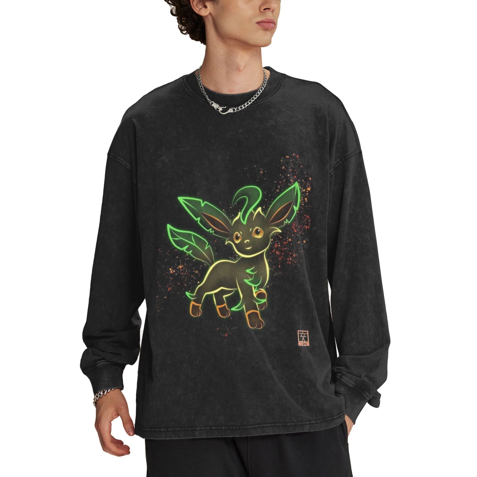 Pokémon Pikachu Leafeon4 Long Sleeve Shirt Men's Heavy Weight Crew Neck ...