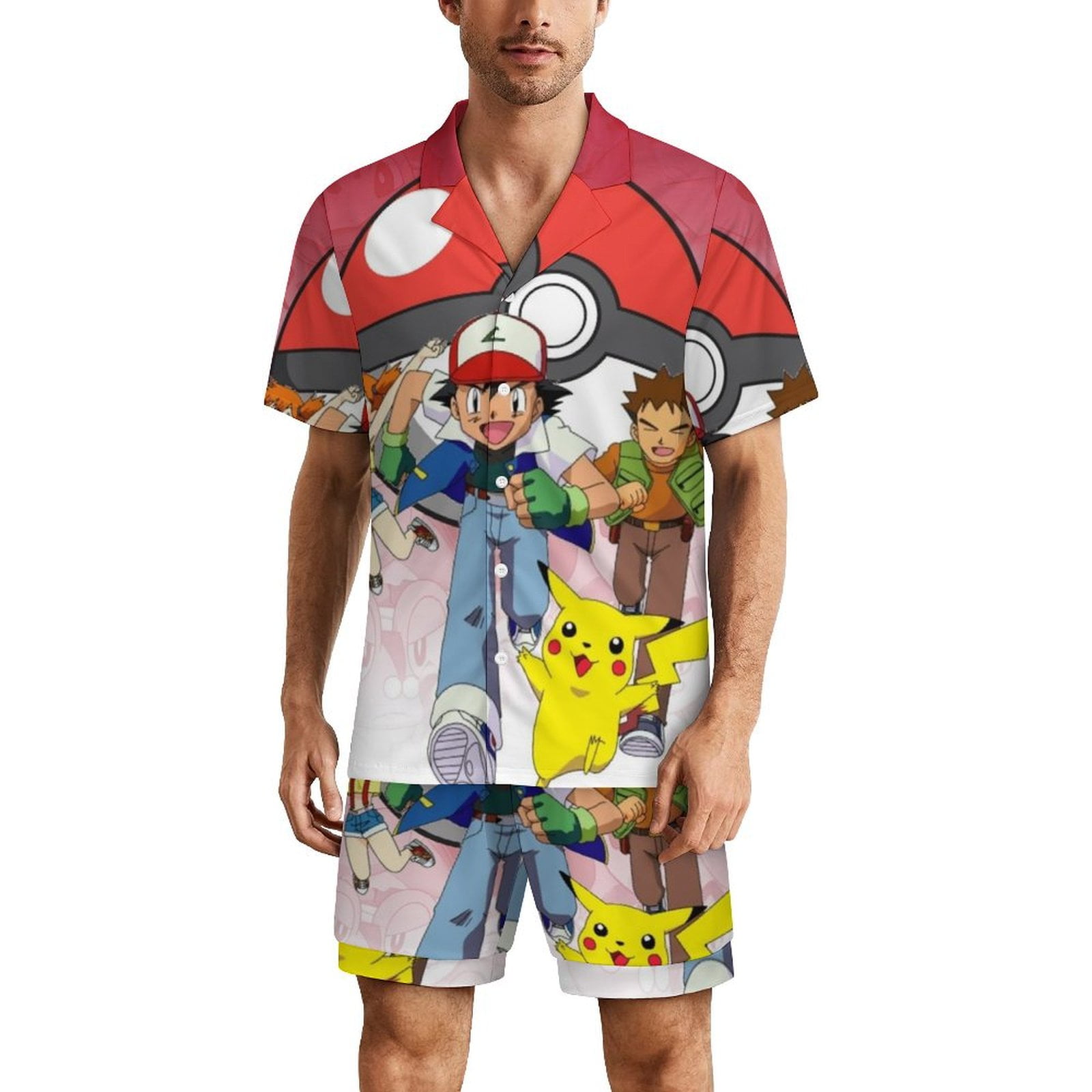 Pokémon Pikachu Men's Ice Silk Satin Pajamas 2 Piece Short Sleeve ...