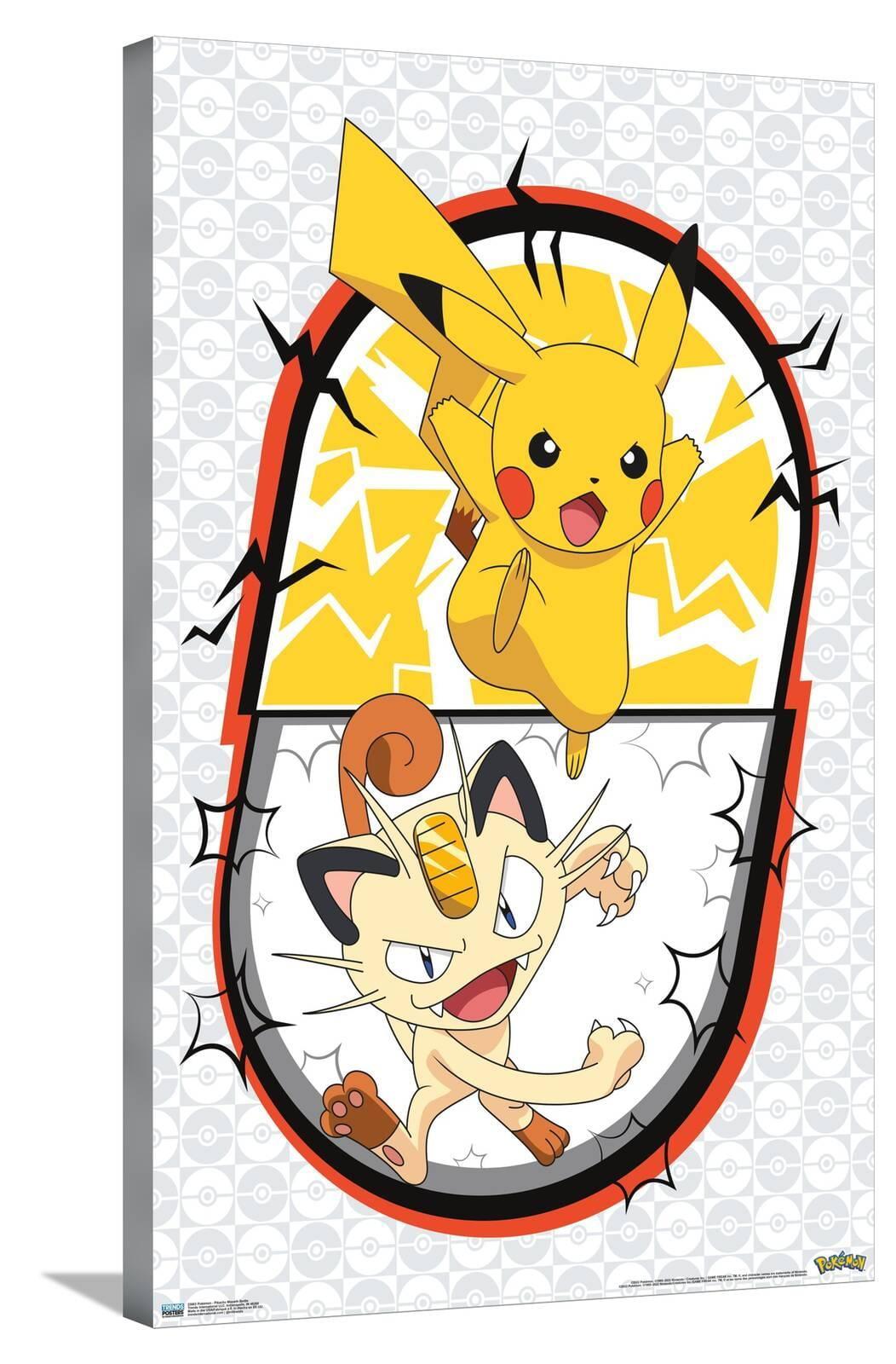 Pokémon - Pikachu Meowth Battle Canvas Wall Poster, 22.375" x 34 ...