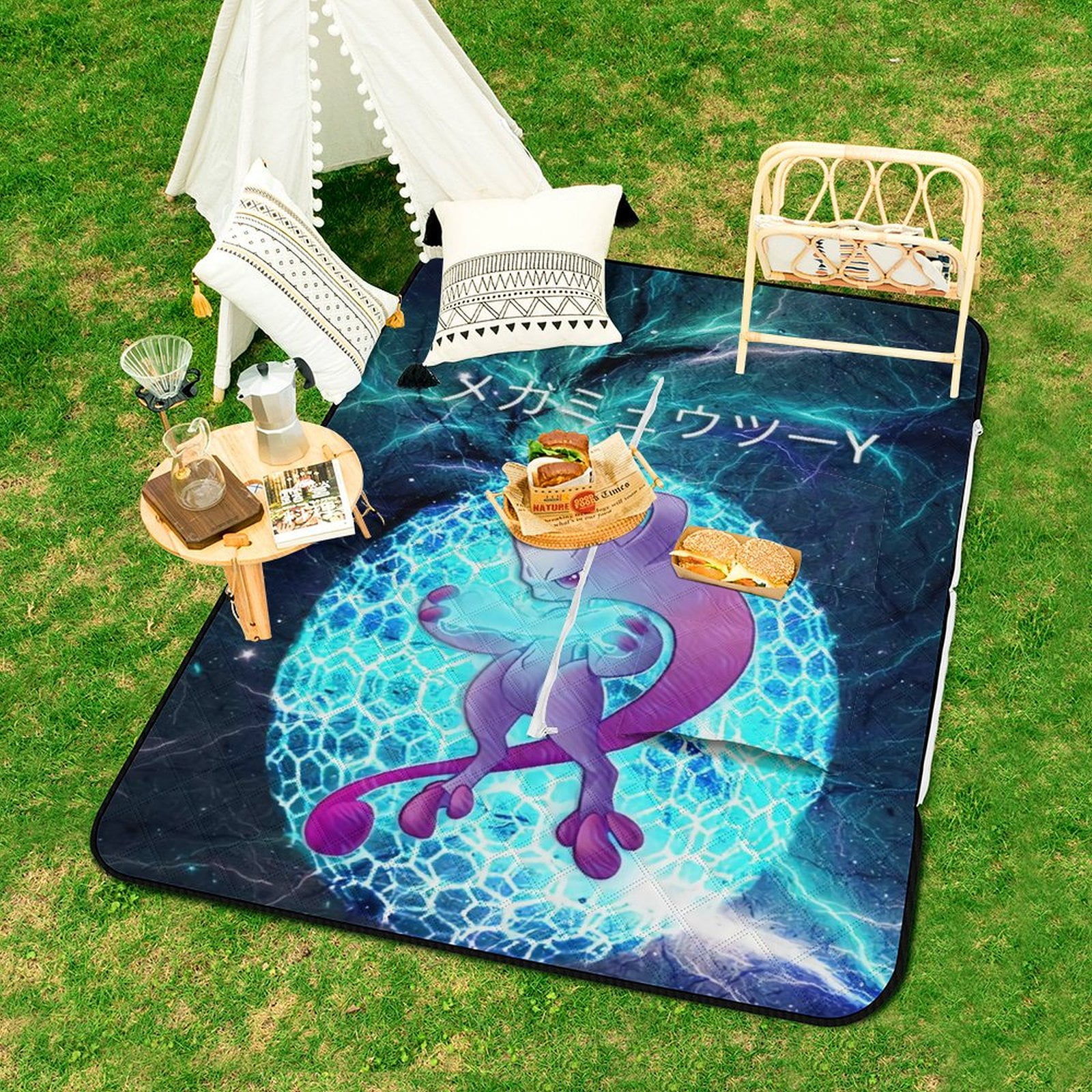 Pokémon-Pikachu Mewtwo Picnic Blankets 59"x39" Extra Large Outdoor ...