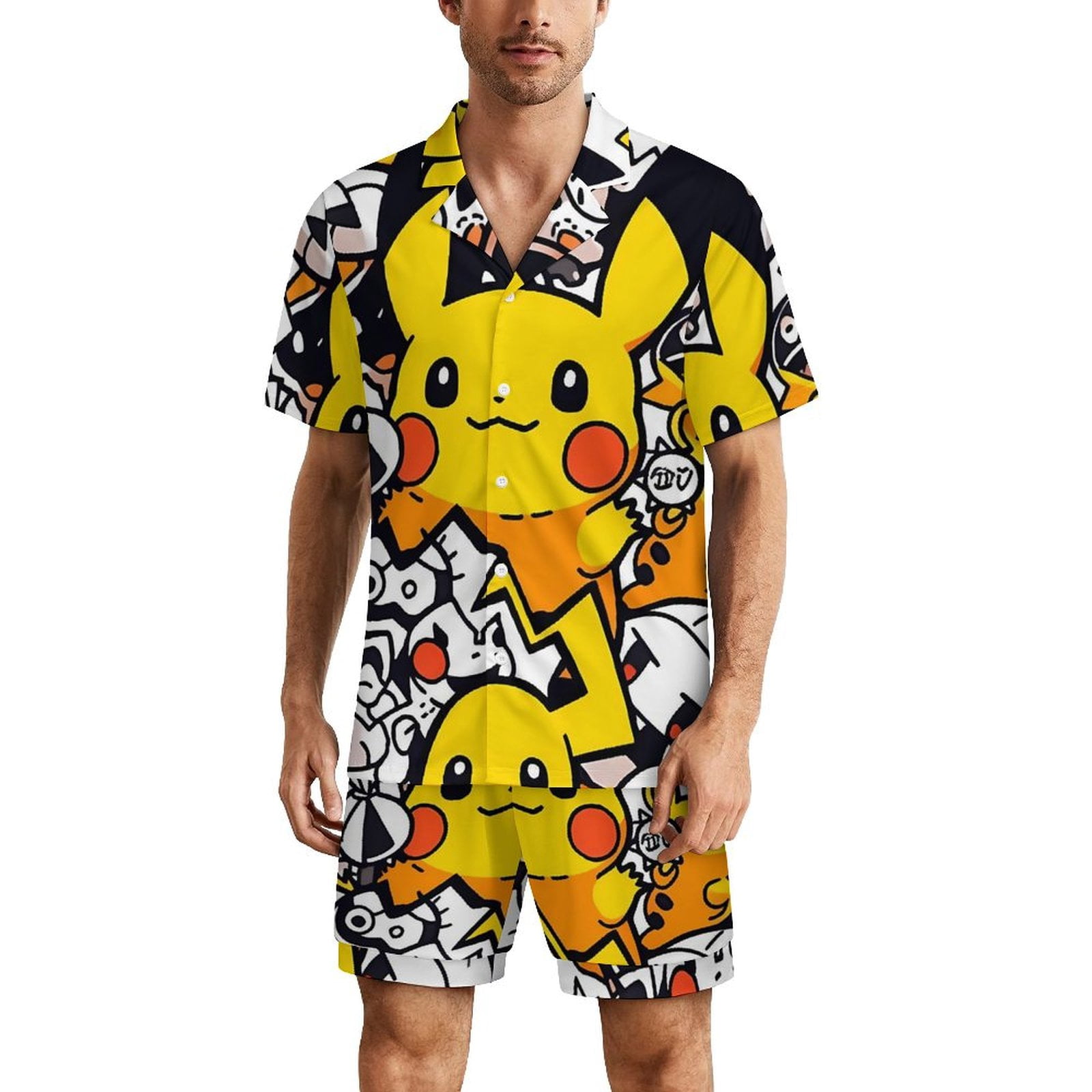 Pokémon Pikachu Outdoor Adventures Men's Ice Silk Satin Pajamas 2 Piece ...