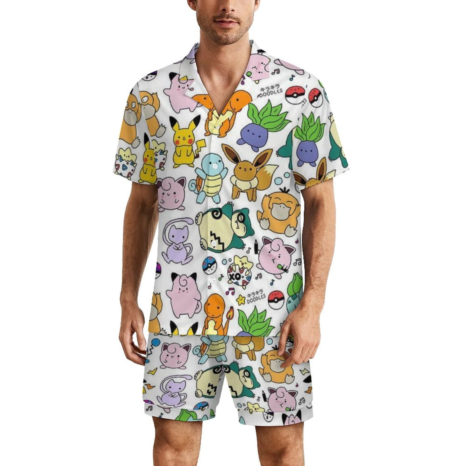 Pokémon Pikachu Outdoor Adventures Men's Ice Silk Satin Pajamas 2 Piece ...