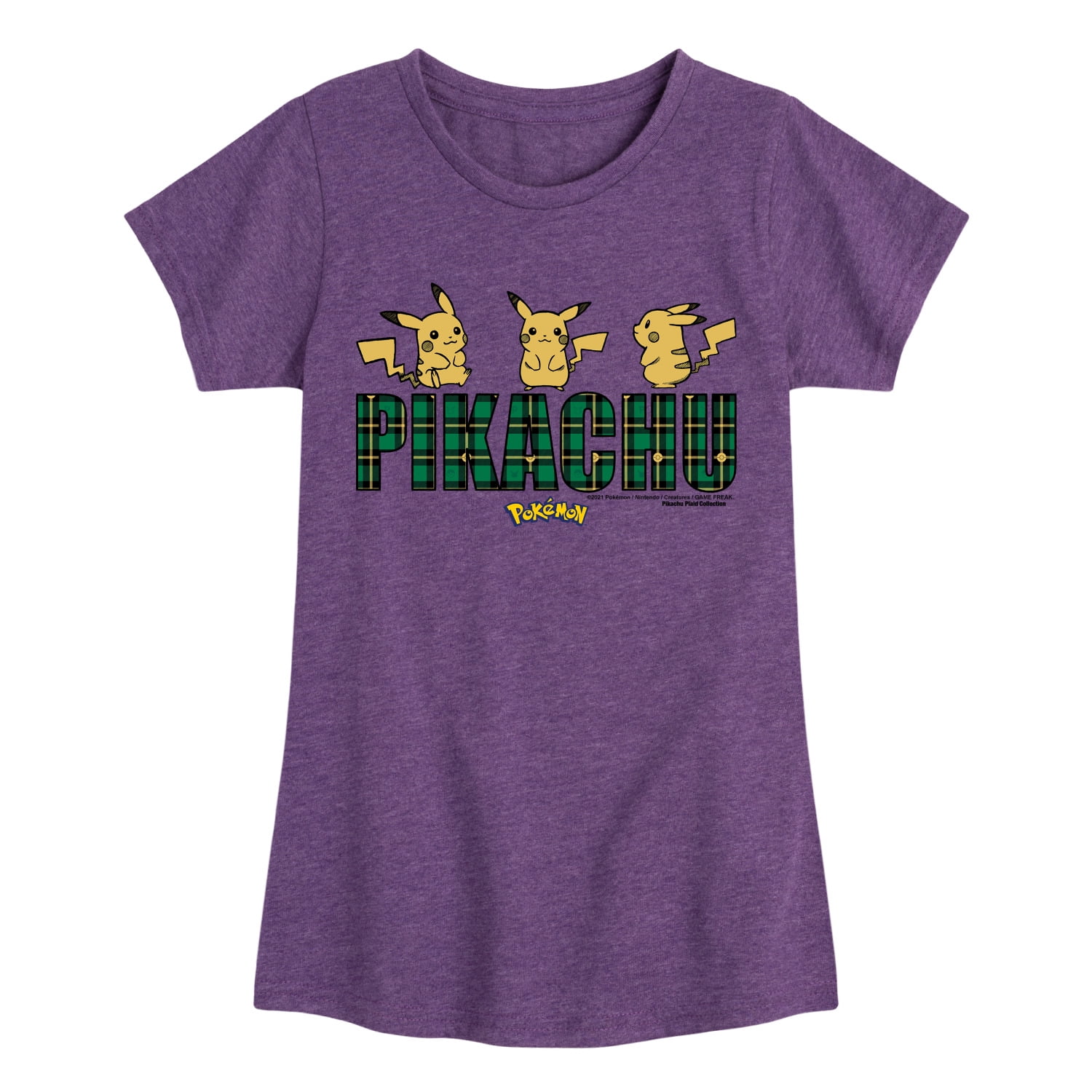 Pokémon - Pikachu Plaid Logo - Youth Girls Short Sleeve Graphic T-Shirt ...