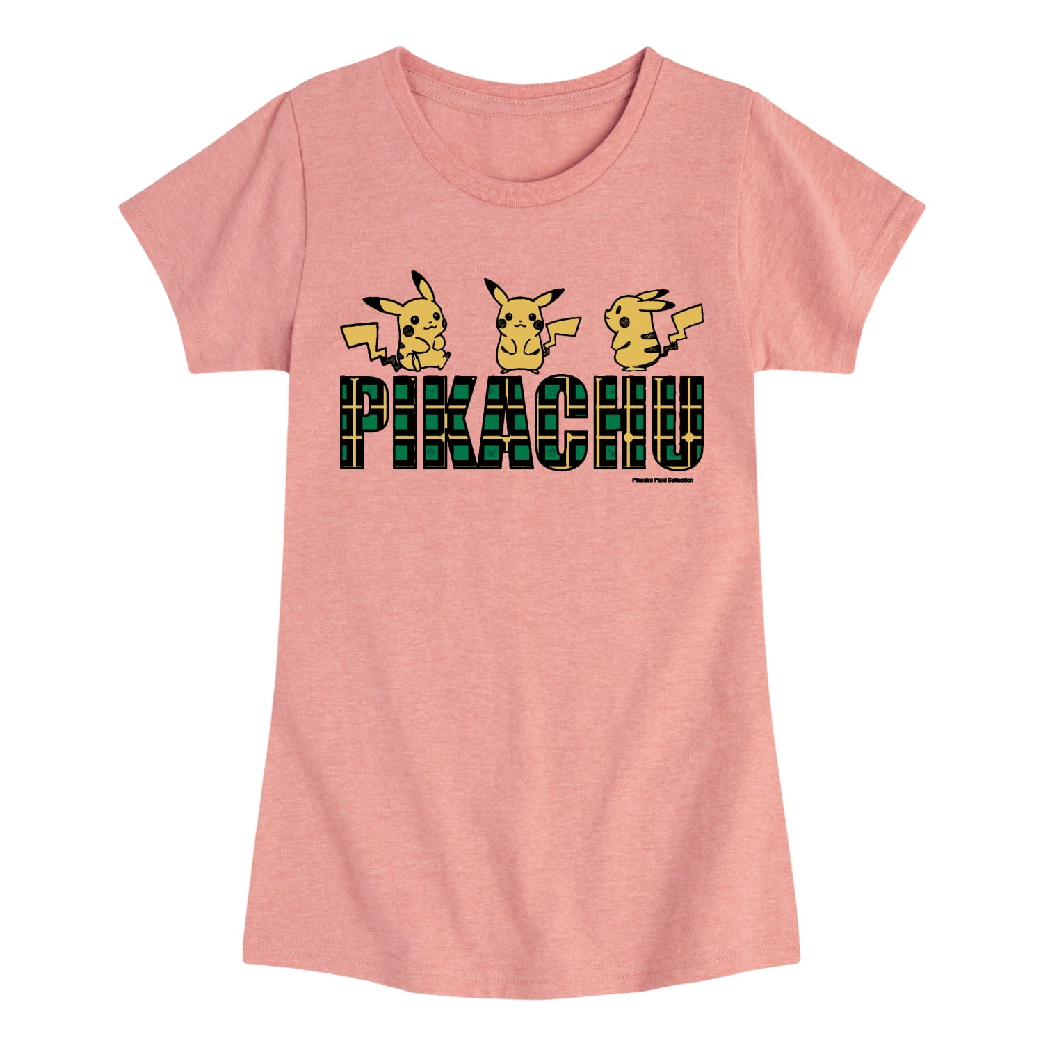 Pokémon - Pikachu Plaid Logo - Youth Girls Short Sleeve Graphic T-Shirt ...