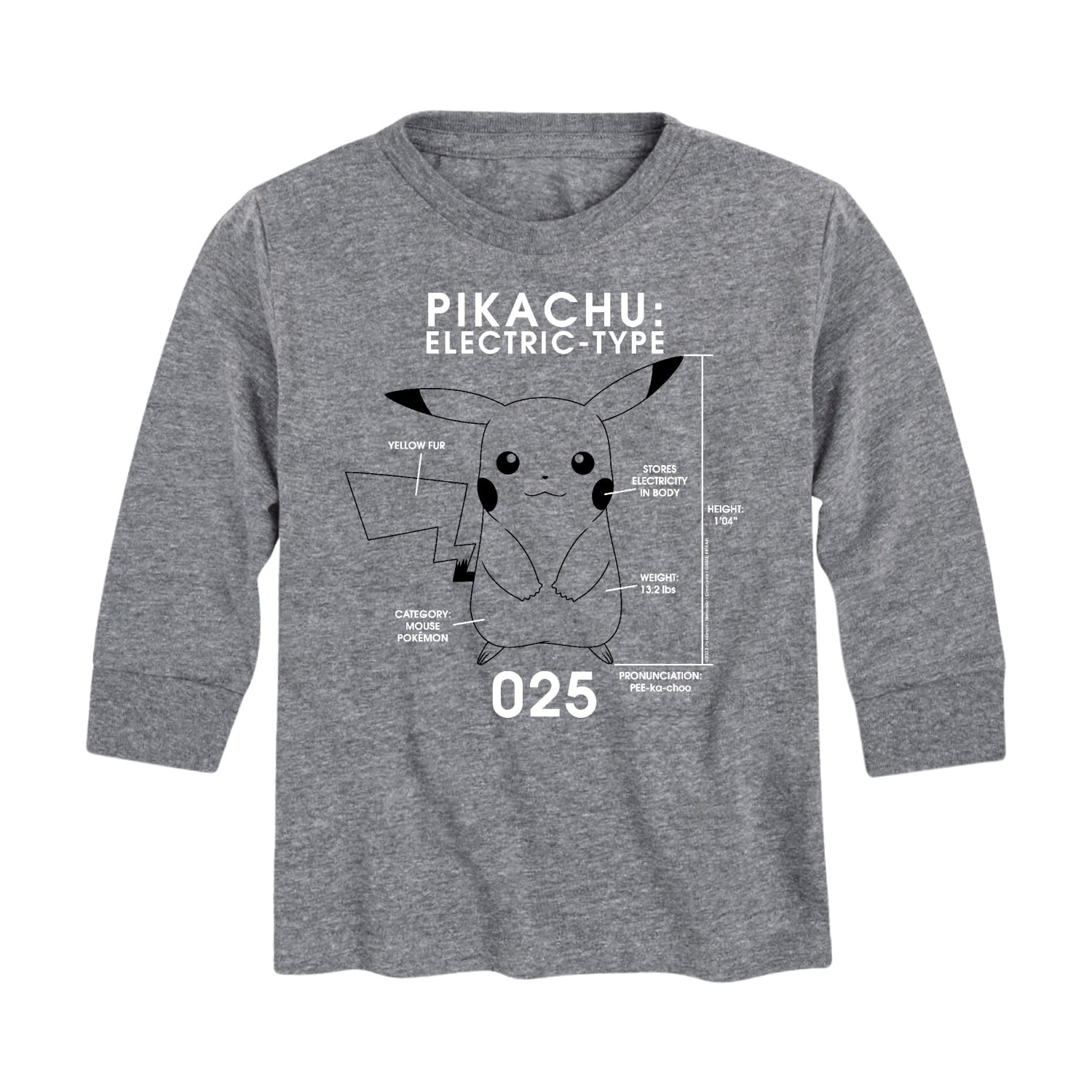 Pokémon - Pikachu Pokedex Diagram - Youth Long Sleeve Graphic T- Shirt ...