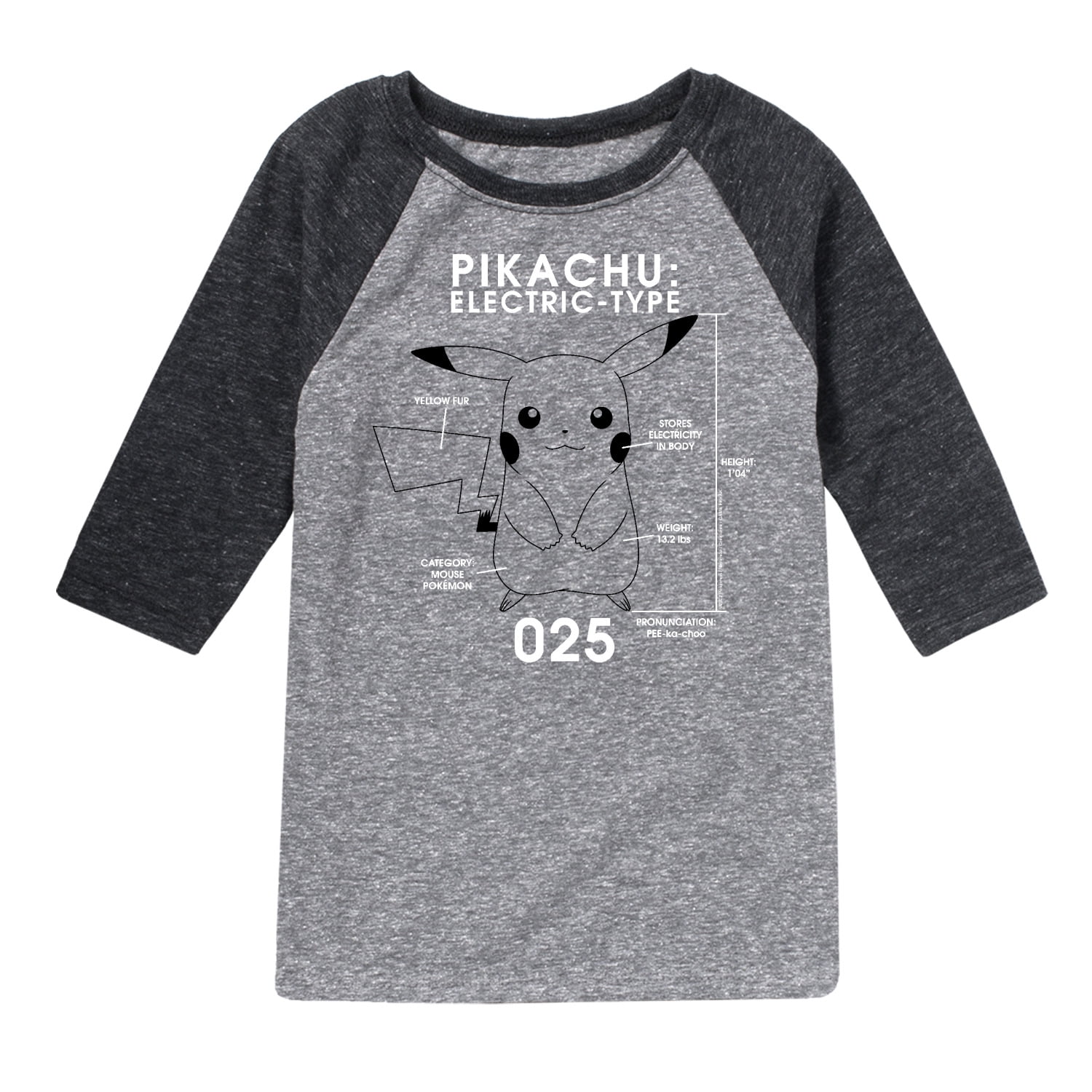 Pokémon - Pikachu Pokedex Diagram - Youth Raglan Graphic T- Shirt ...