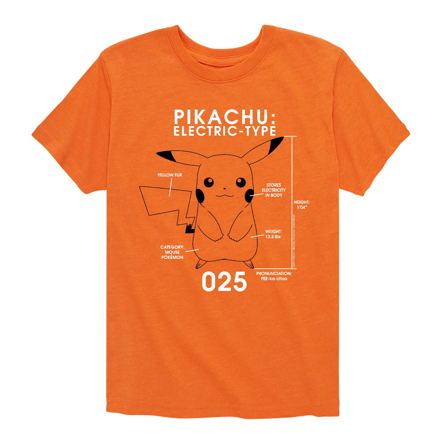 Pokémon - Pikachu Pokedex Diagram - Youth Short Sleeve Graphic T- Shirt ...
