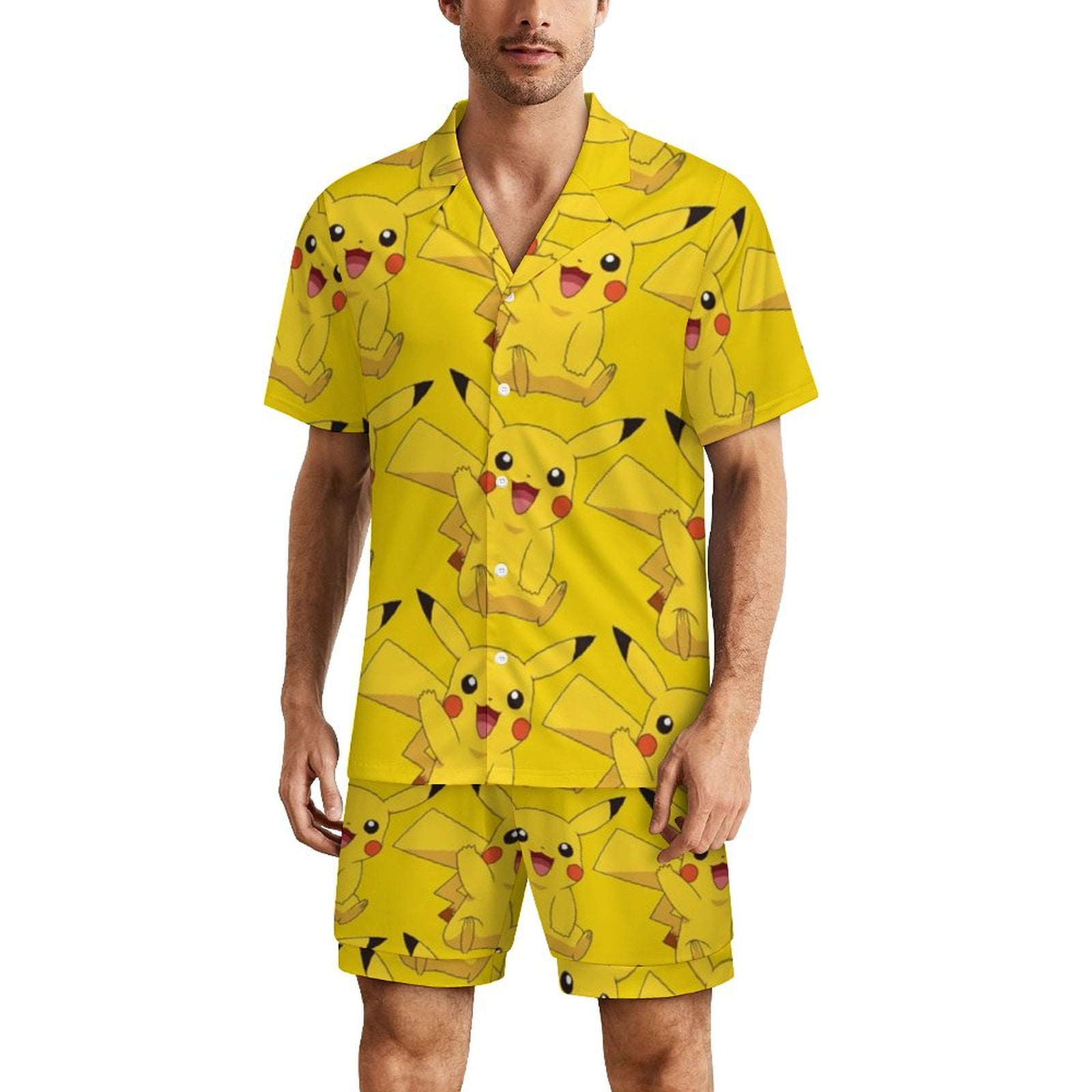 Pokémon-Pikachu Pokemon2 Men's Ice Silk Satin Pajamas 2 Piece Short ...
