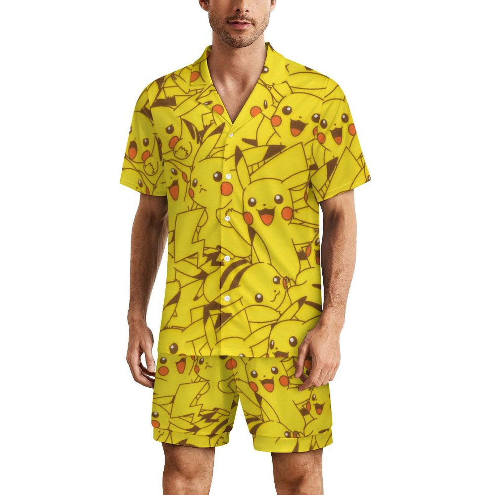 Pokémon-Pikachu-Pokemon3 Men's Ice Silk Satin Pajamas 2 Piece Short ...