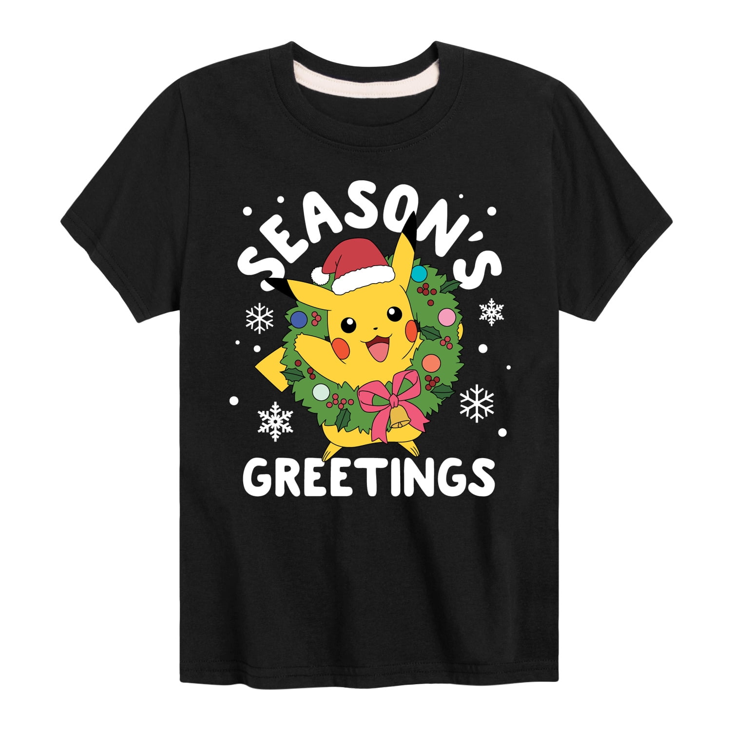 Pokémon - Pikachu Seasons Greetings - Youth Short Sleeve Graphic T ...