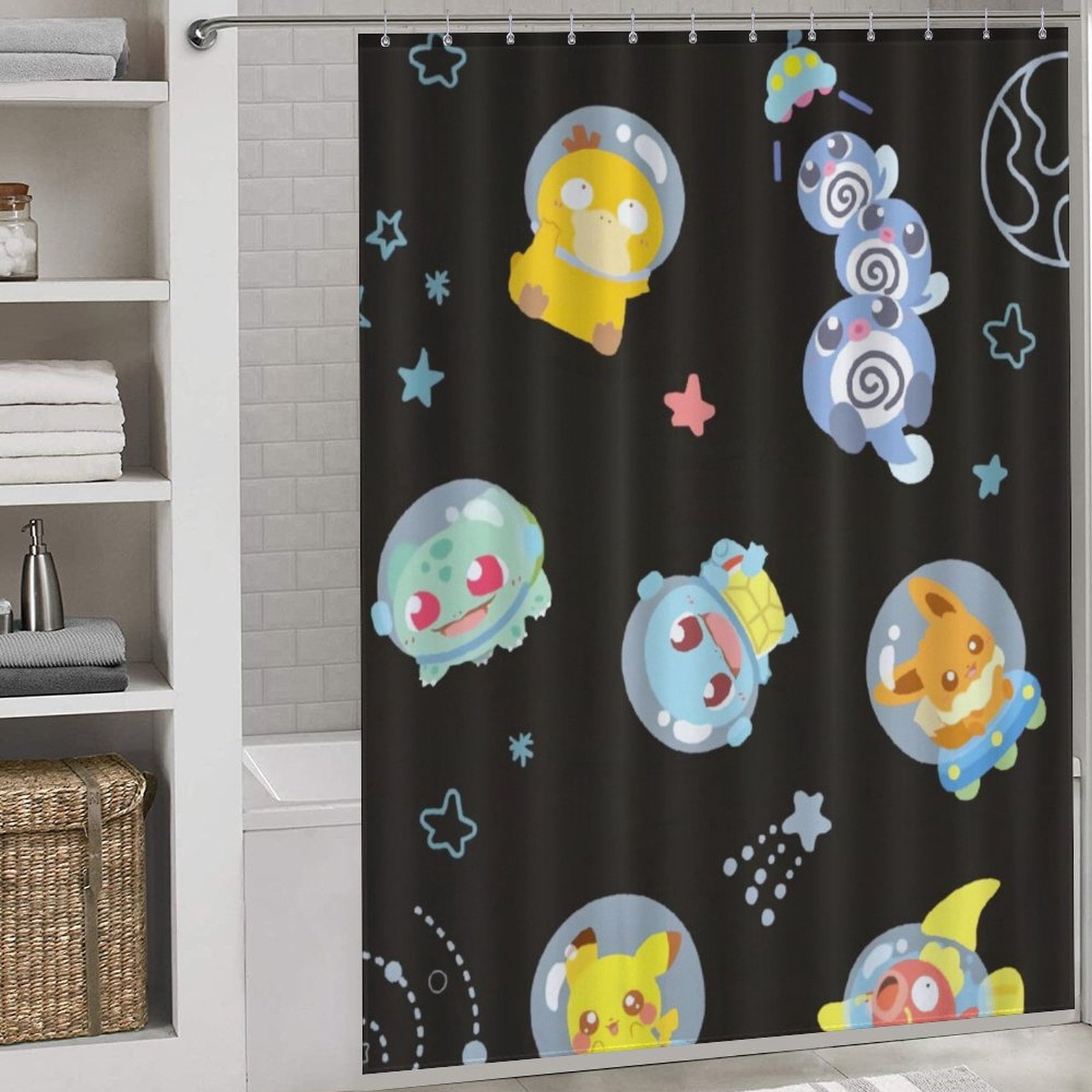Pokémon-Pikachu Squirtle Bulbasaur Psyduck Eevee Shower Curtain for ...
