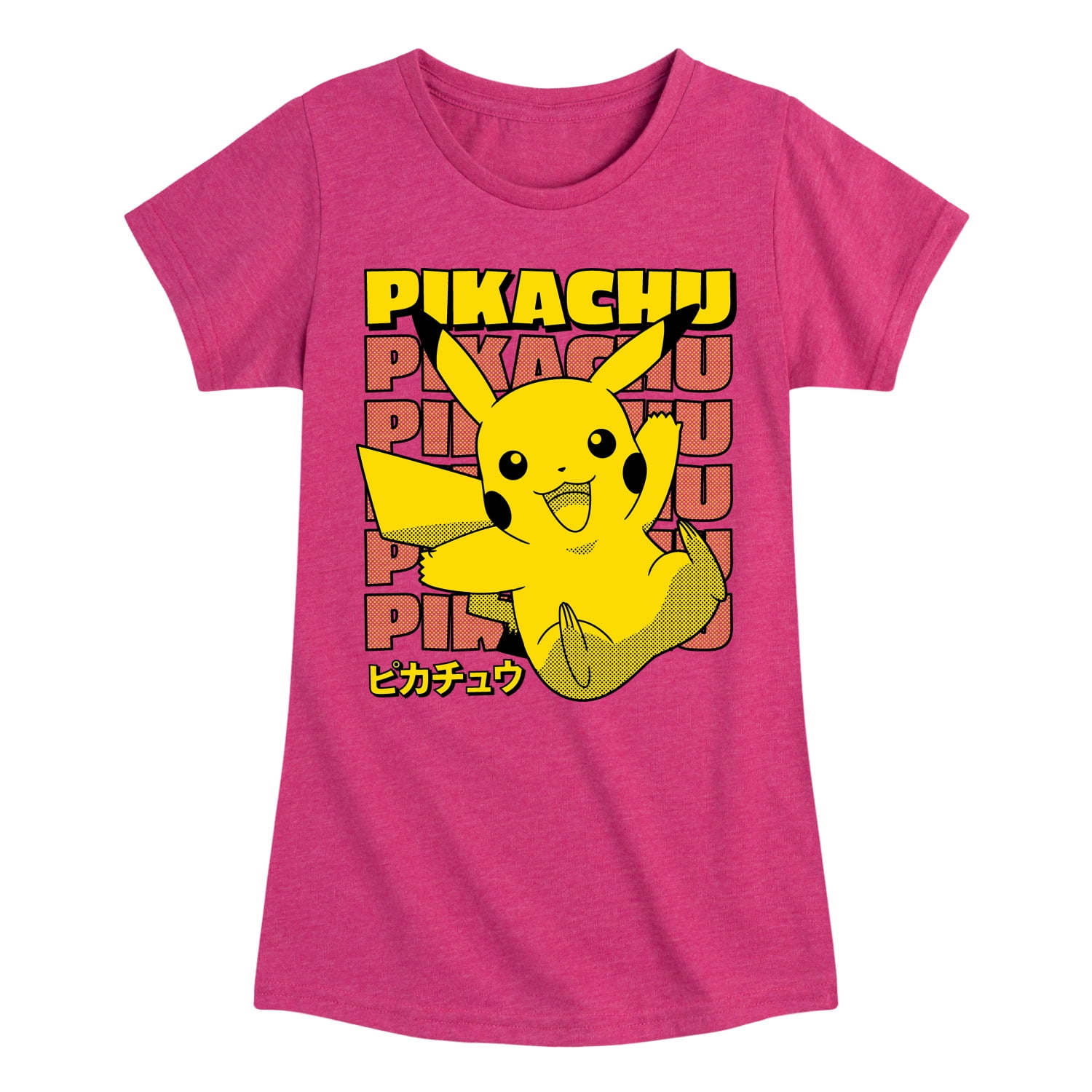 Pokémon - Pikachu Stack Katakana - Girls Fitted Short Sleeve T-Shirt ...