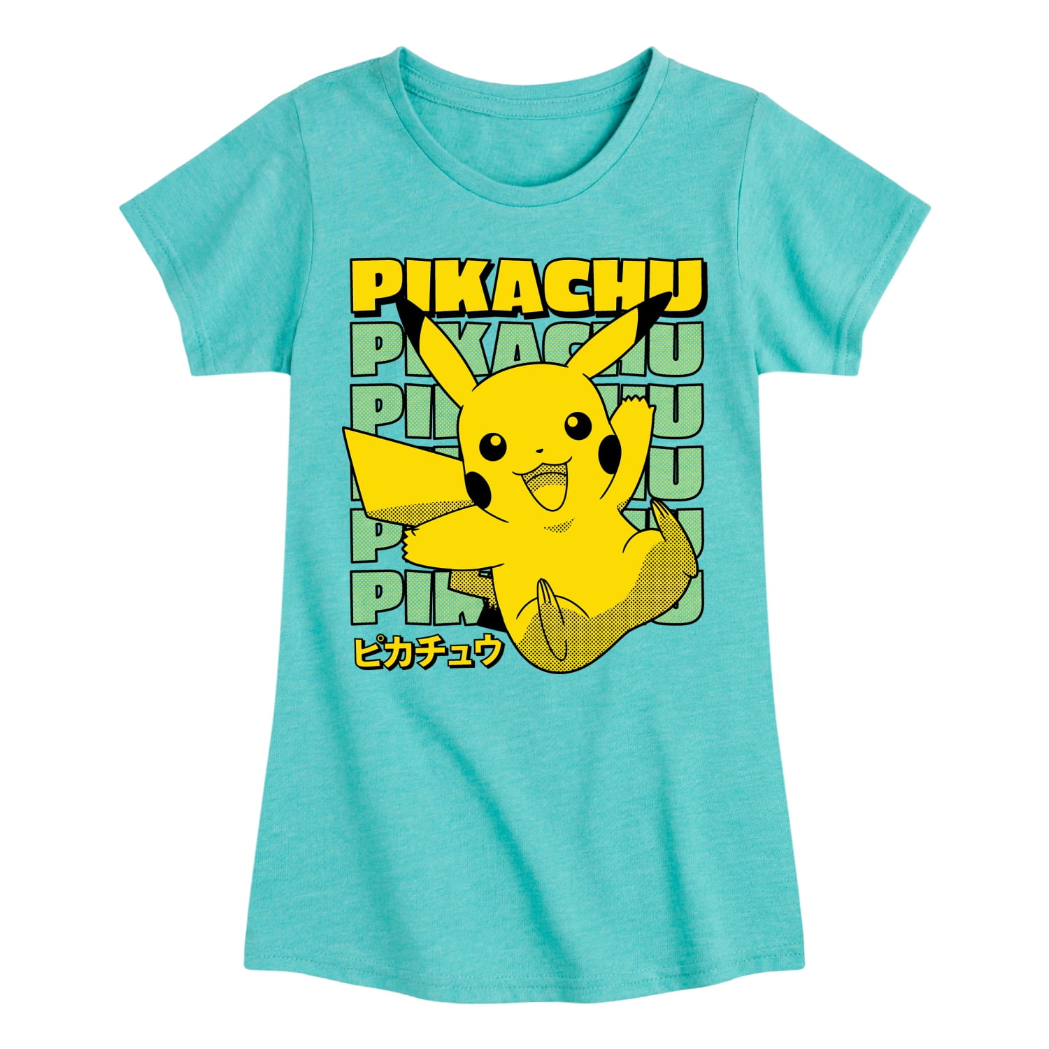 Pokémon - Pikachu Stack Katakana - Girls Fitted Short Sleeve T-Shirt ...