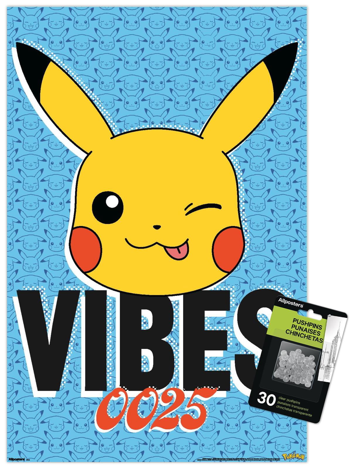 Pokémon - Pikachu Winking Mood Wall Poster with Push Pins, 14.725" x 22 ...