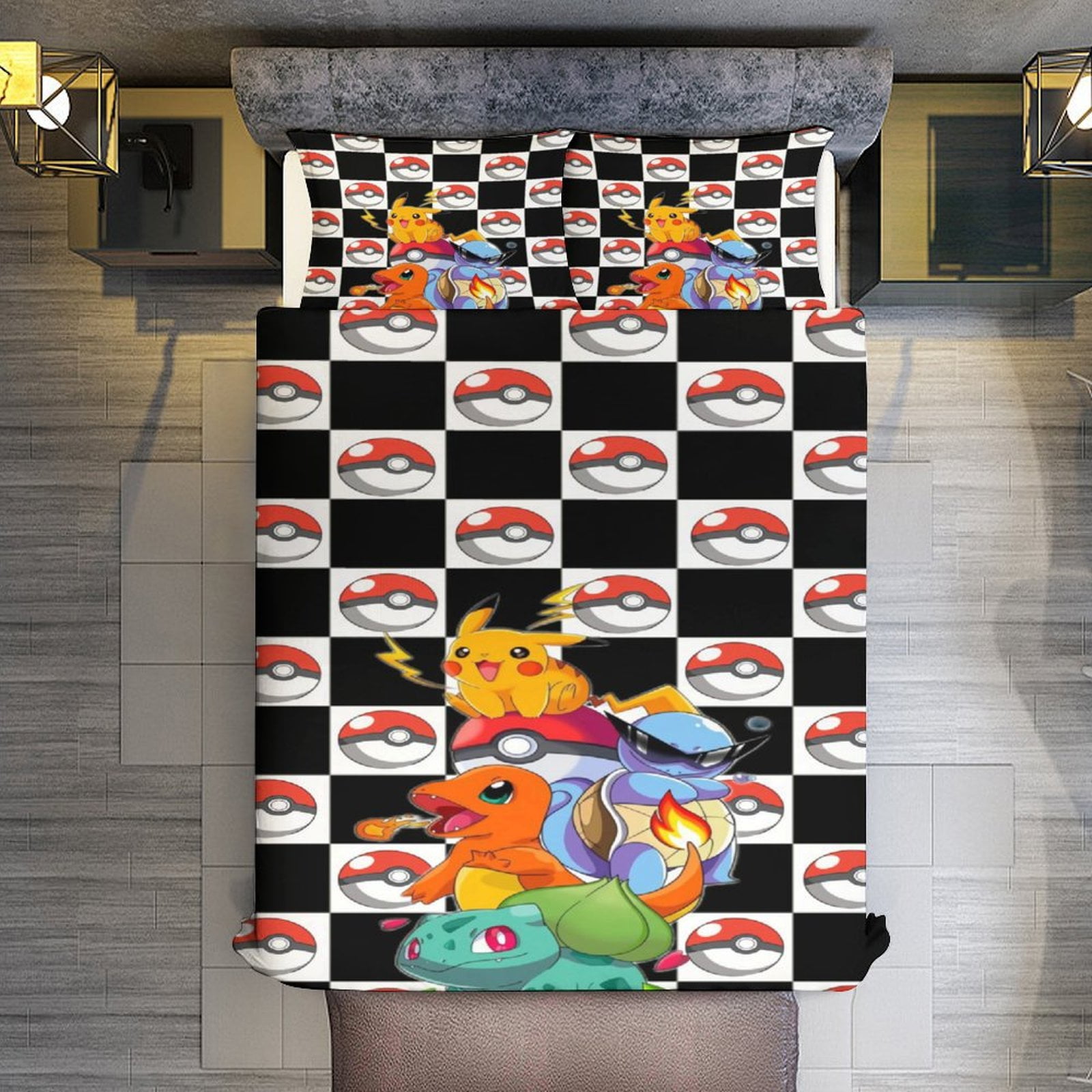 Pokémon Pokeball Wallpaper Aesthetic Checker Duvet Cover Set for Kids ...