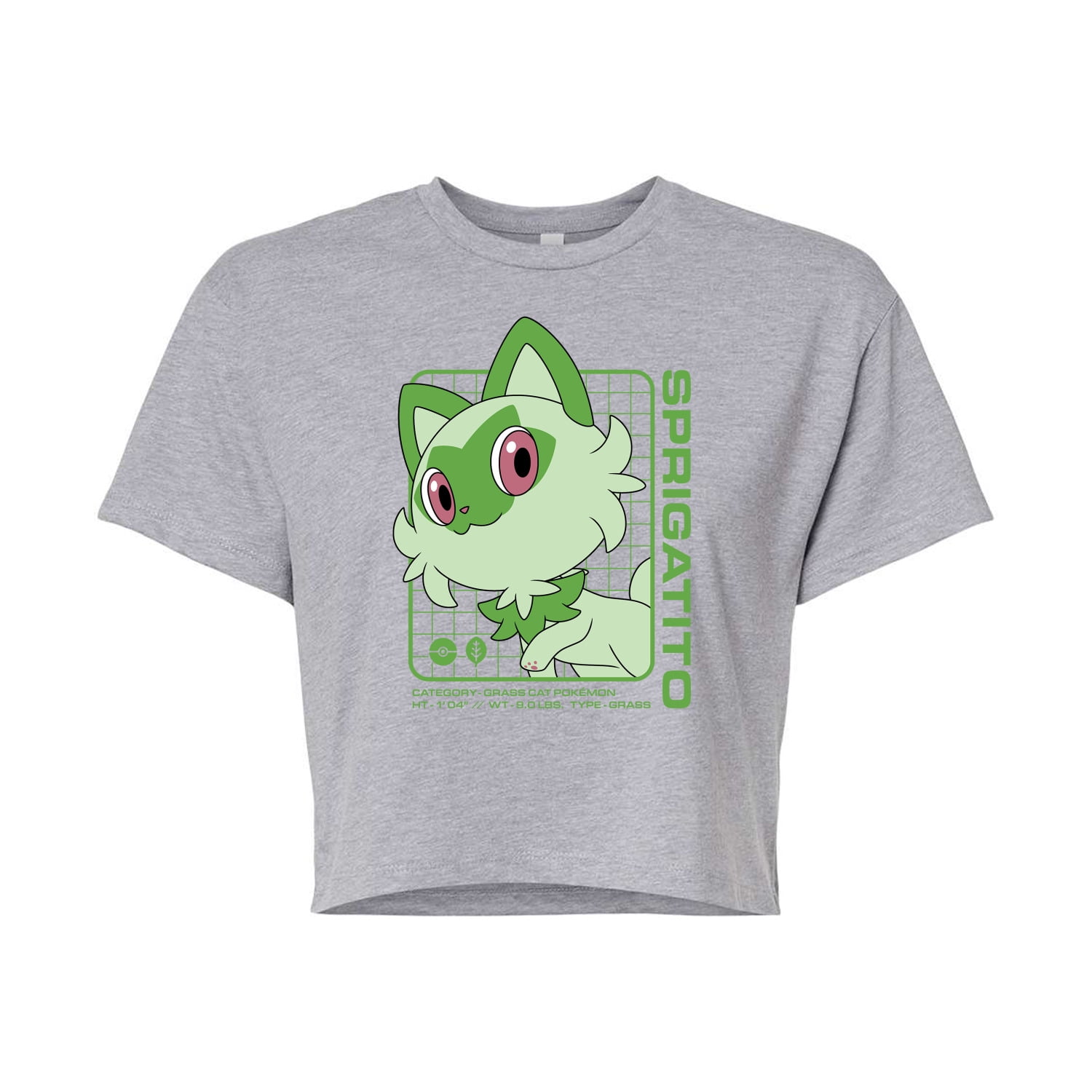 Pokémon - Sprigatito Stats - Juniors Cropped Cotton Blend T-Shirt ...
