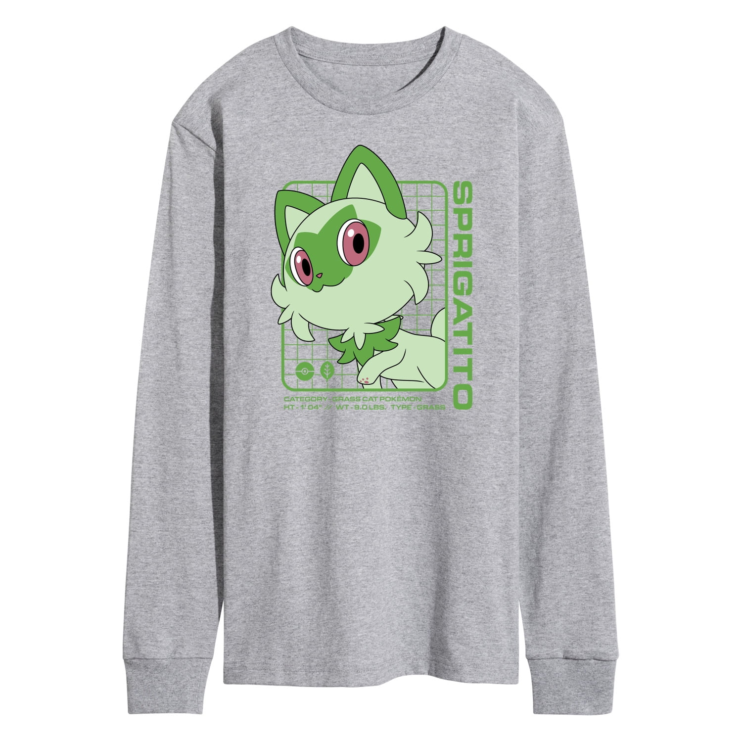 Pokémon - Sprigatito Stats - Men's Long Sleeve T-Shirt - Walmart.com