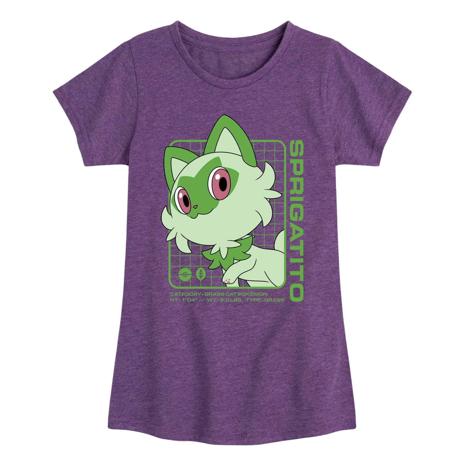 Pokémon - Sprigatito Stats - Youth Girls Short Sleeve Graphic T-Shirt ...