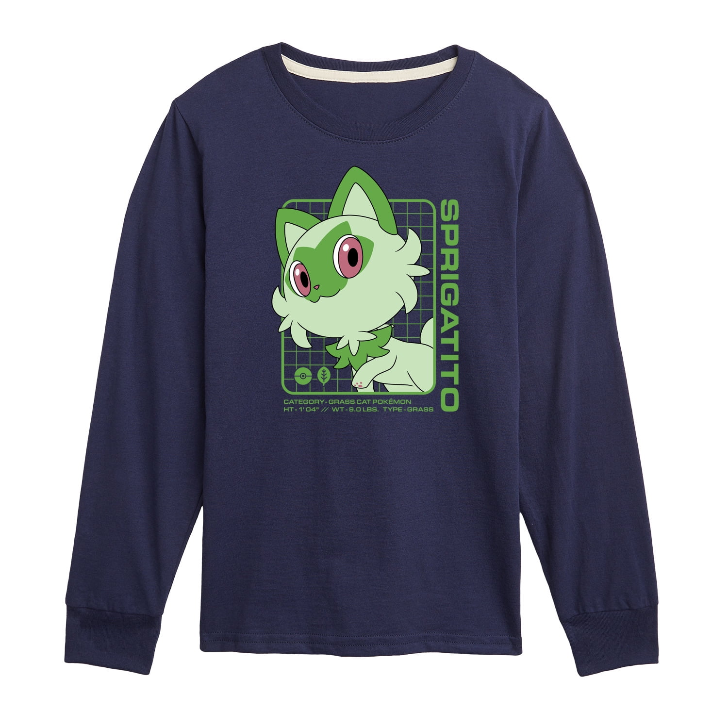 Pokémon - Sprigatito Stats - Youth Long Sleeve Graphic T-Shirt ...