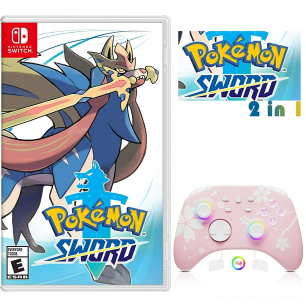 Pokemon Sword Game Disc and Upgraded Switch Pro Controller for Nintendo Switch PC IOS Android Steam with Hall Effect Joysticks Triggers Pink
