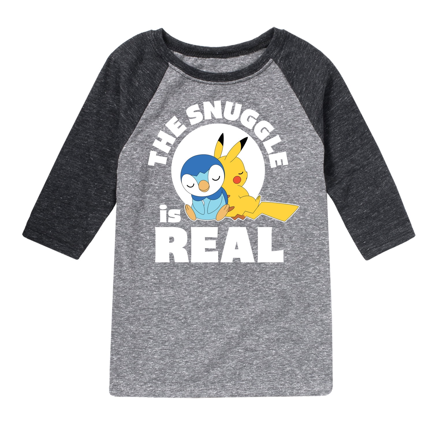 Pokémon - The Snuggle Is Real Pikachu And Piplup - Youth Raglan Graphic ...