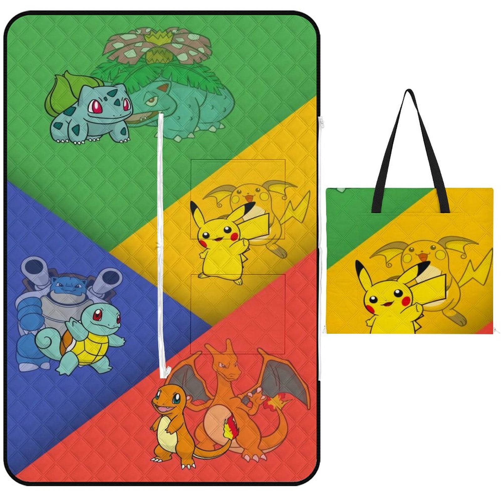 Pokémon Trainer Kanto Starters Vintage Portraits Extra Large Picnic Blanket Waterproof,59"x 39 ...