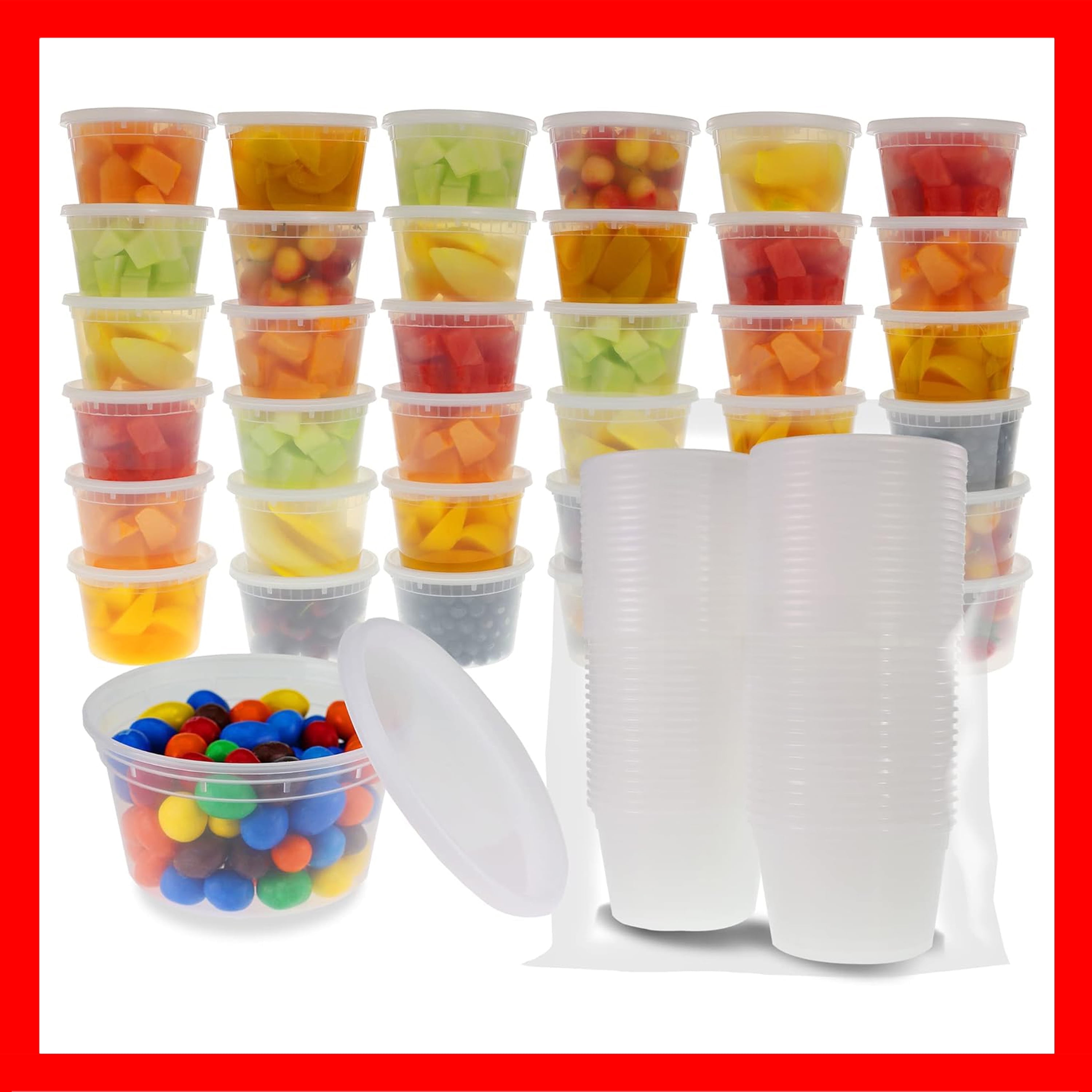 Pokanic Food Storage Containers [60 Set] 12 oz Plastic Deli Containers ...