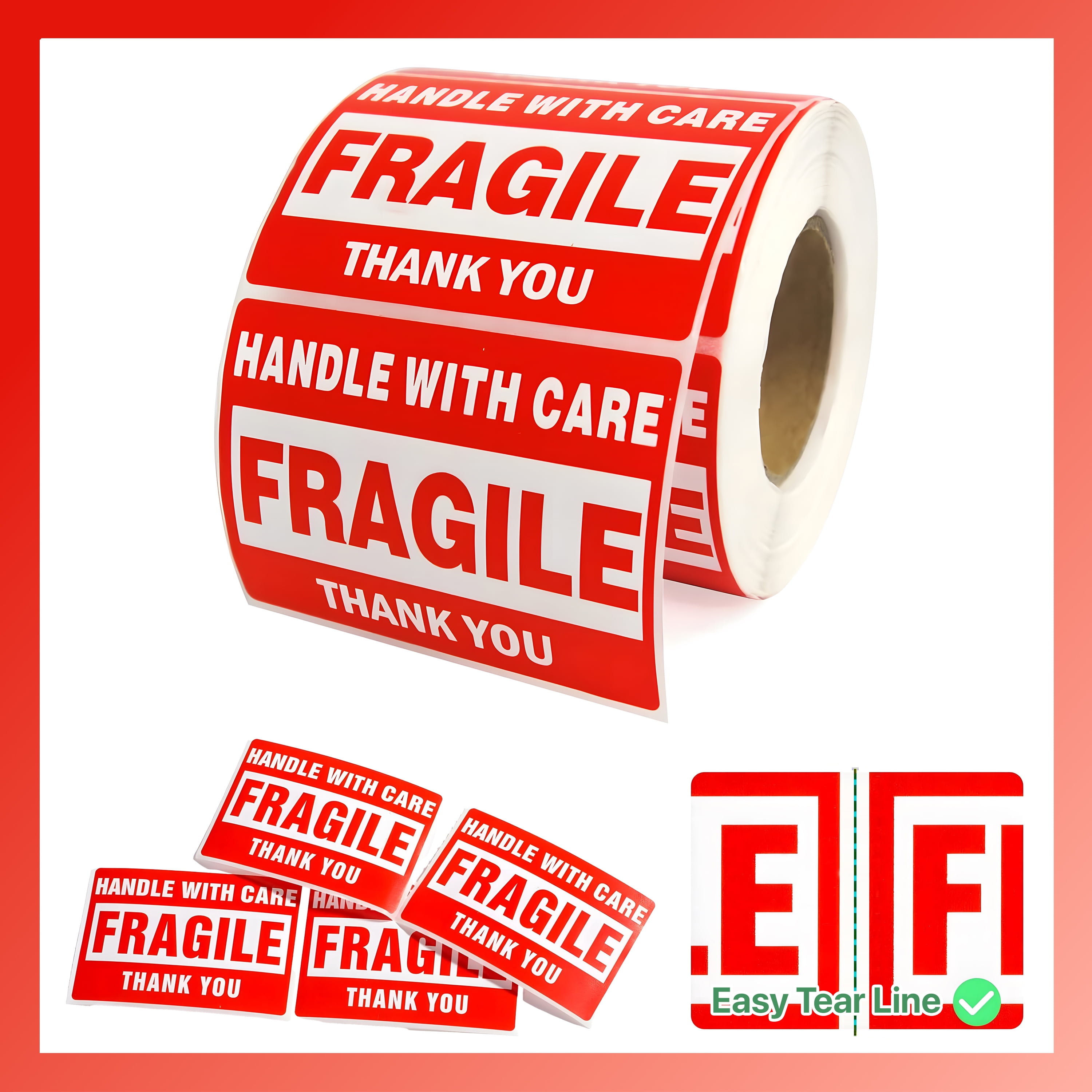 Pokanic Fragile Adhesive Labels, 2x3 Inch, 500 Stickers, Red, Handle ...