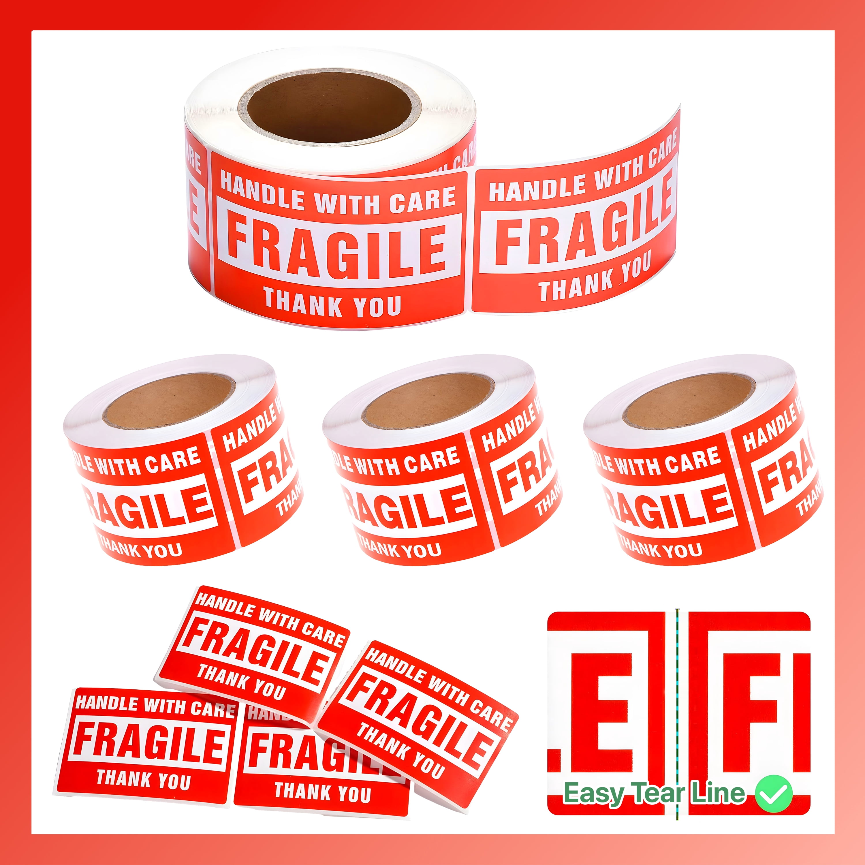 Pokanic Fragile 3 x 5 inch - 2000 Stickers 4 Rolls Handle with Care ...