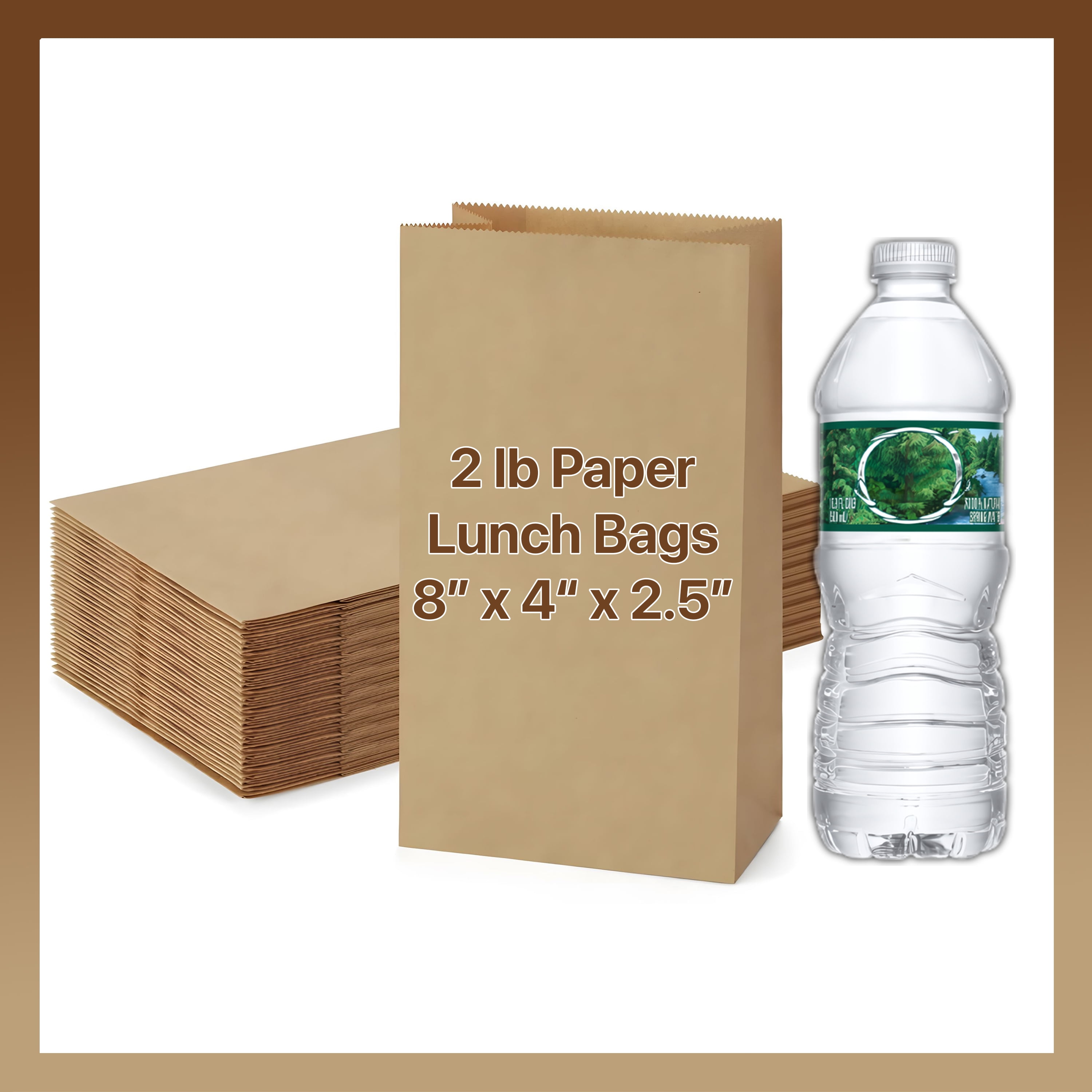 Pokanic Lunch Brown Paper x 50 Bags (8 x 4 x 2.5 inch) #2 Bulk Kraft 2 ...