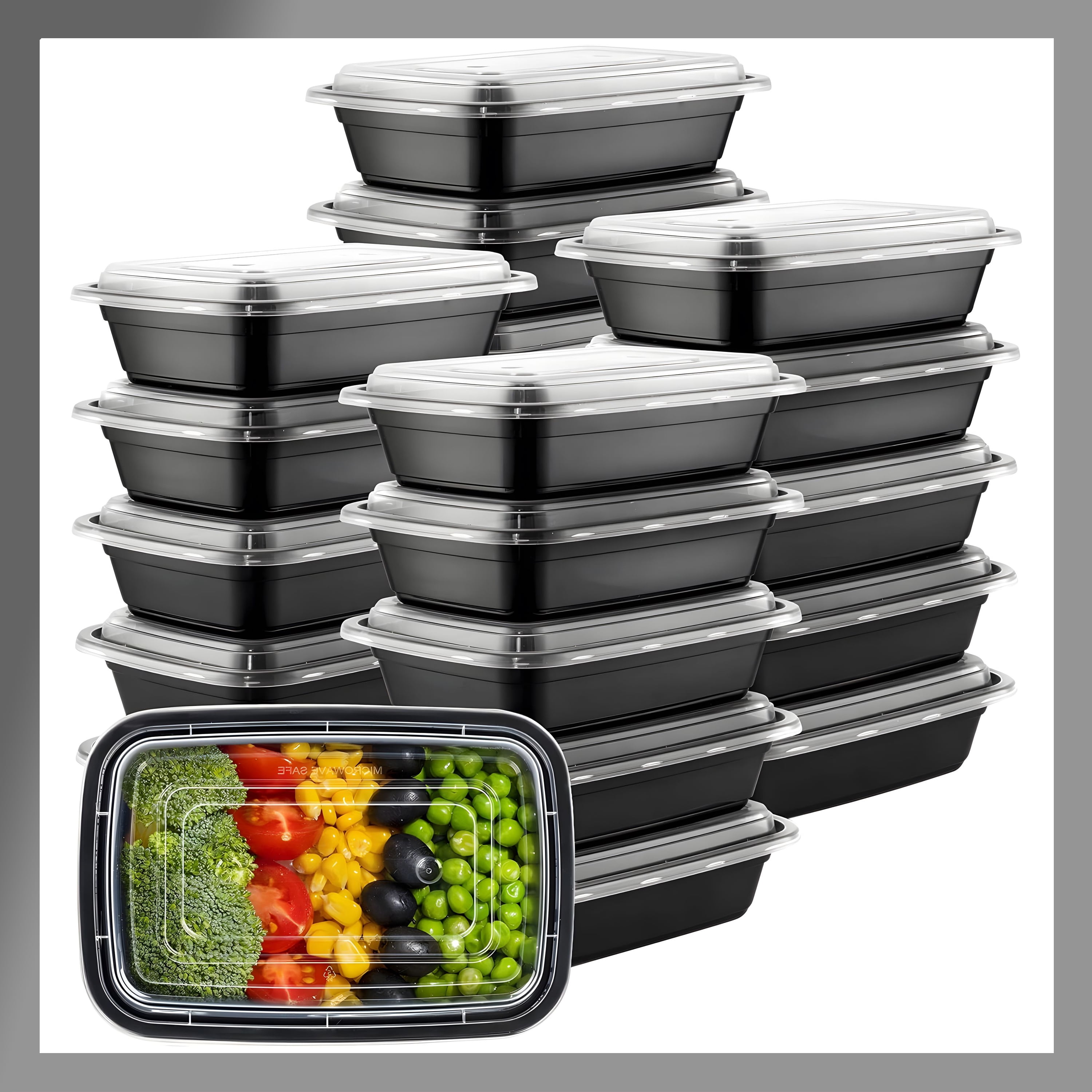 Pokanic Meal Prep Containers [50 Set] 24 oz with Lids, 1 compartment ...