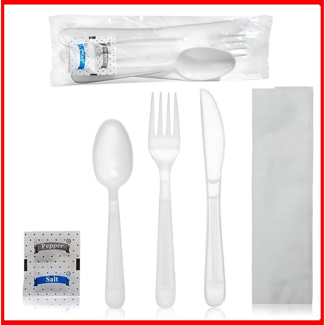 Pokanic Plastic Utensils Silverware Wrapped Combo Set Bulk Variety Pack ...