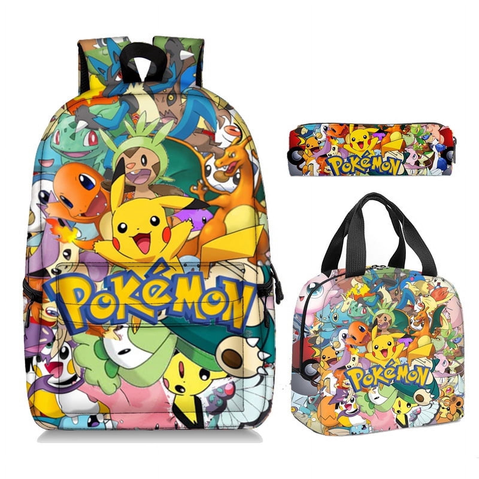 Poke Cute mon 3-Piece Backpack Set - Cute Cartoon Pika Backpack ...