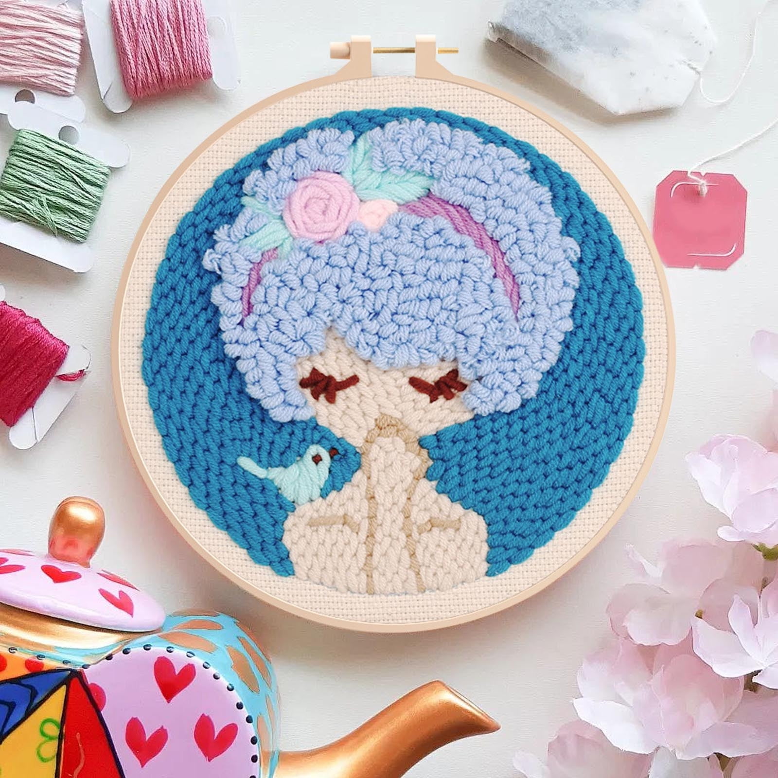 Poke Poke Perforated Needle Embroidery Set Shag Thread Handmades Diy ...