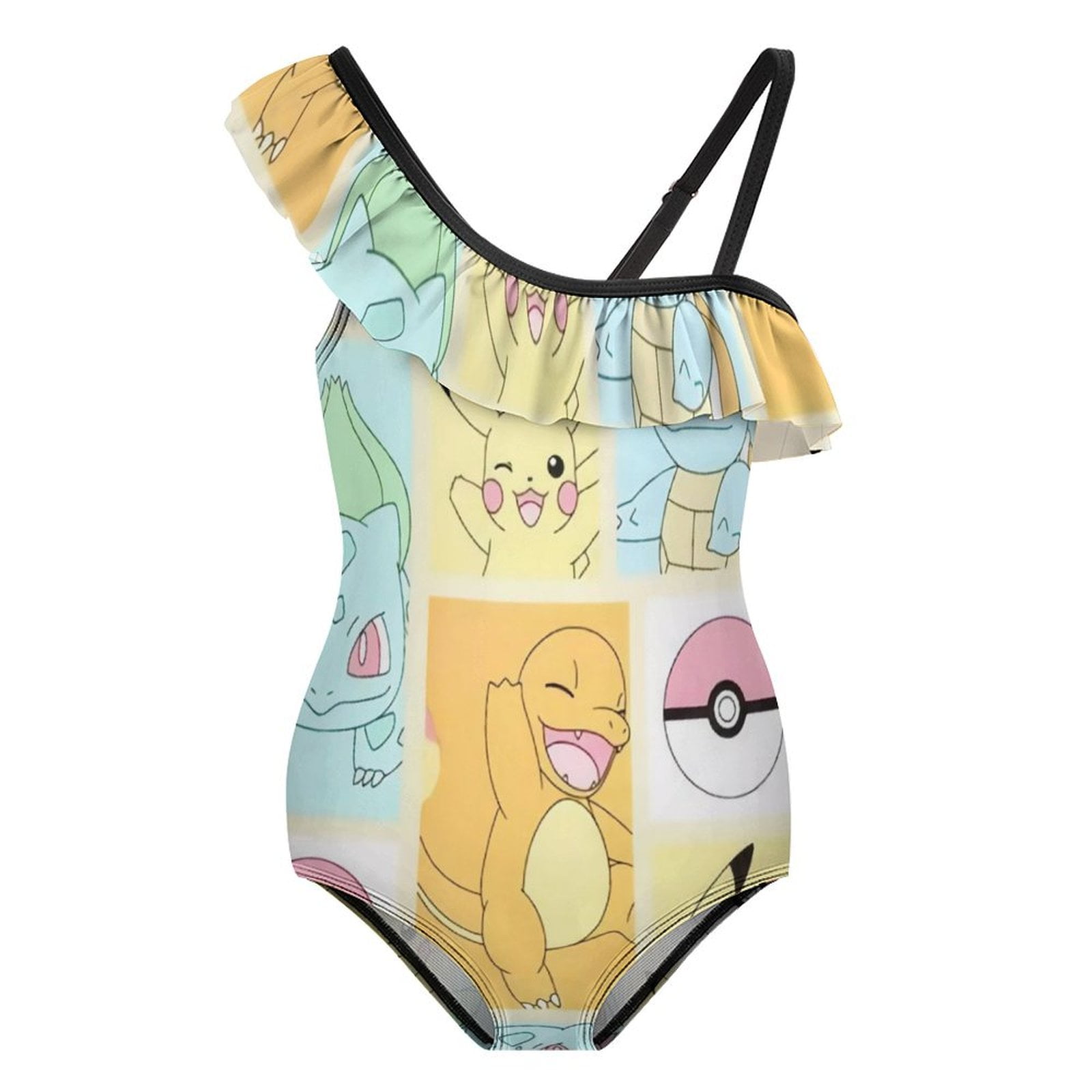 Poke-mon Girls Swimsuit One Piece Swimsuits Ruffle Bathing Suit Kids ...