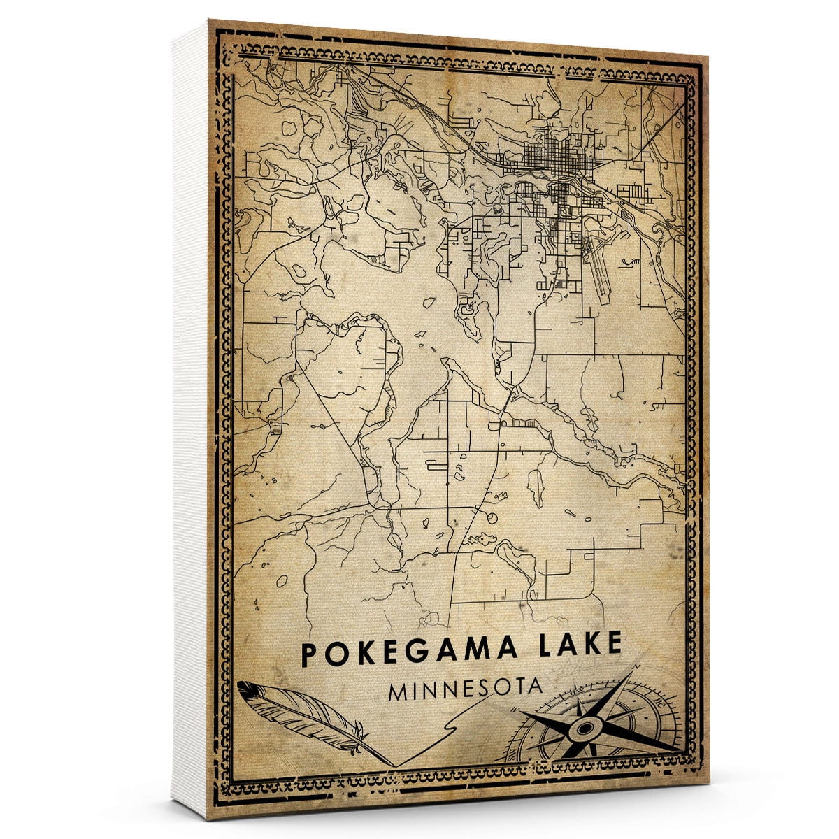 Pokegama Lake Vintage Map Prints Canvas, Minnesota Map Art Canvas ...