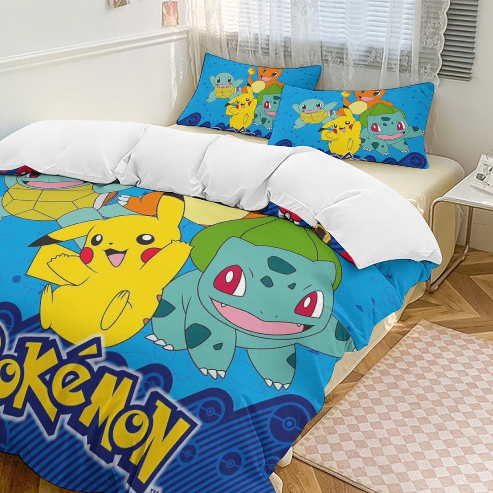 Pokemo-n 3 Piece Bedding Set Cartoon Comforter Set Cute Duvet Cover ...